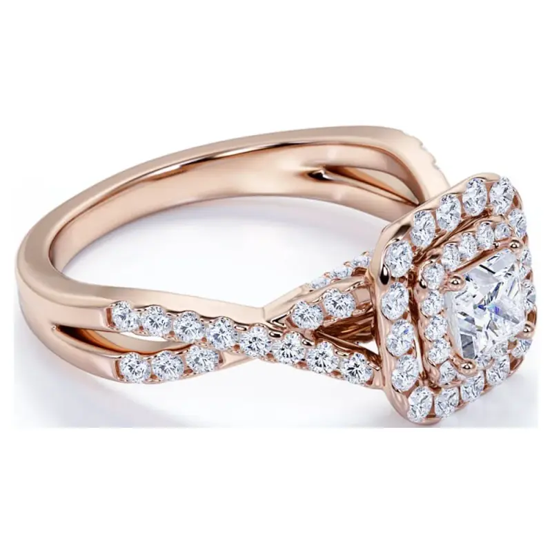 Elegant 2.50 CT Princess Cut Ring Twisted Halo Engagement CZ Ring 14K ...