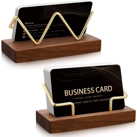 Elegant 2-Pack Walnut Wood Business Card Holder, Desktop Display Stand ...