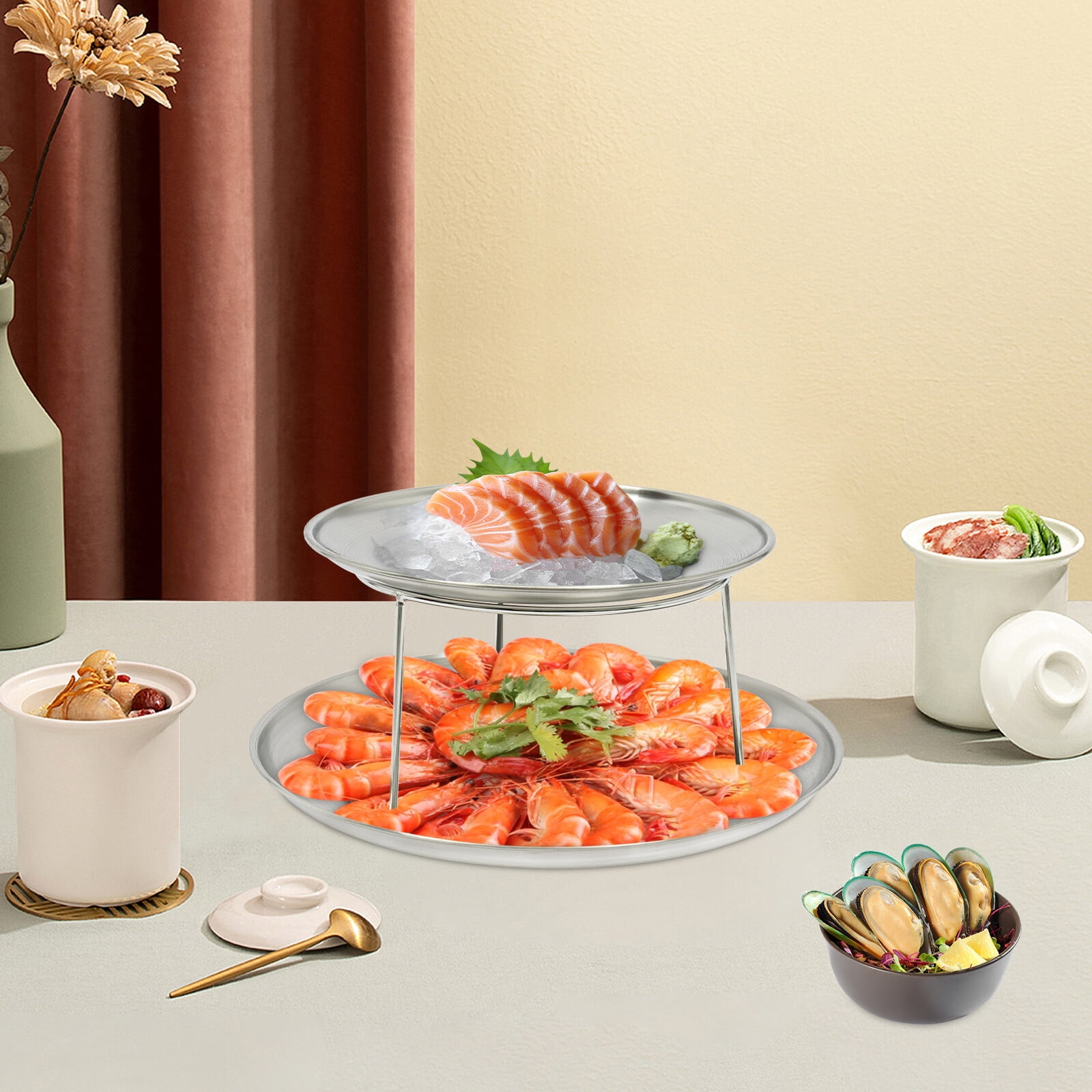 Elegant 2-Tier Seafood Display Stand， Food Serving Riser，Round Plate ...