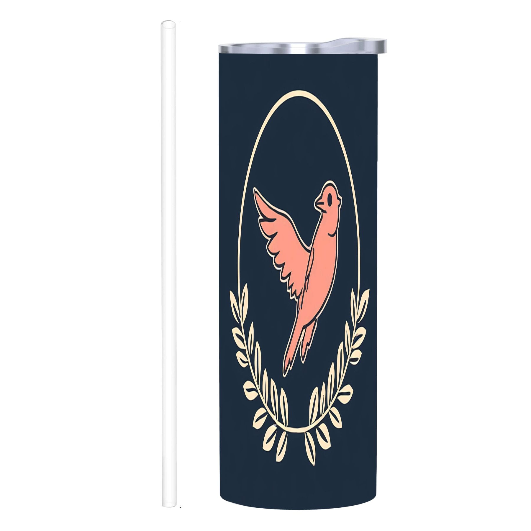 Elegant 20 oz Stainless Steel Insulated Tumbler with Peach Bird ...