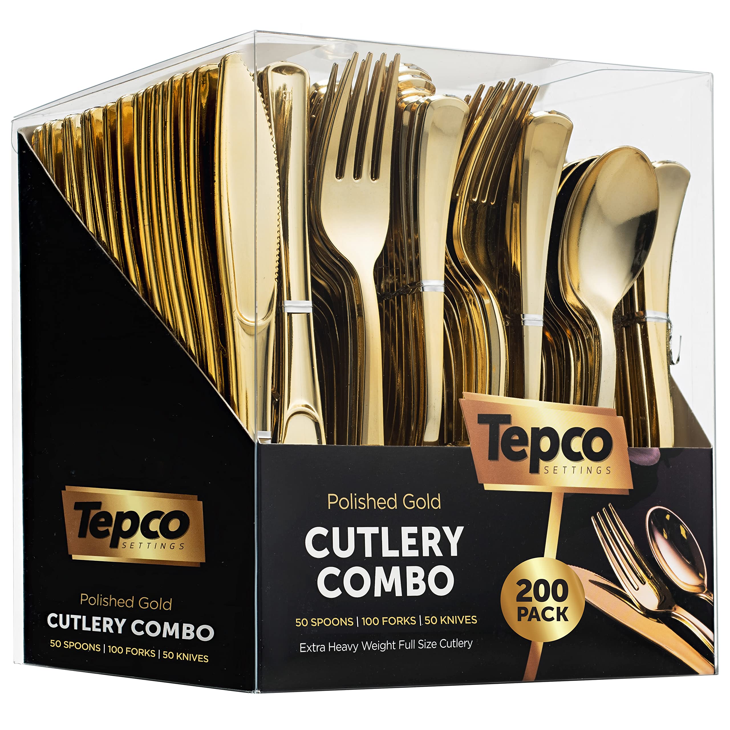 Elegant 200 Gold Plastic Silverware Set - Premium Disposable Cutlery ...