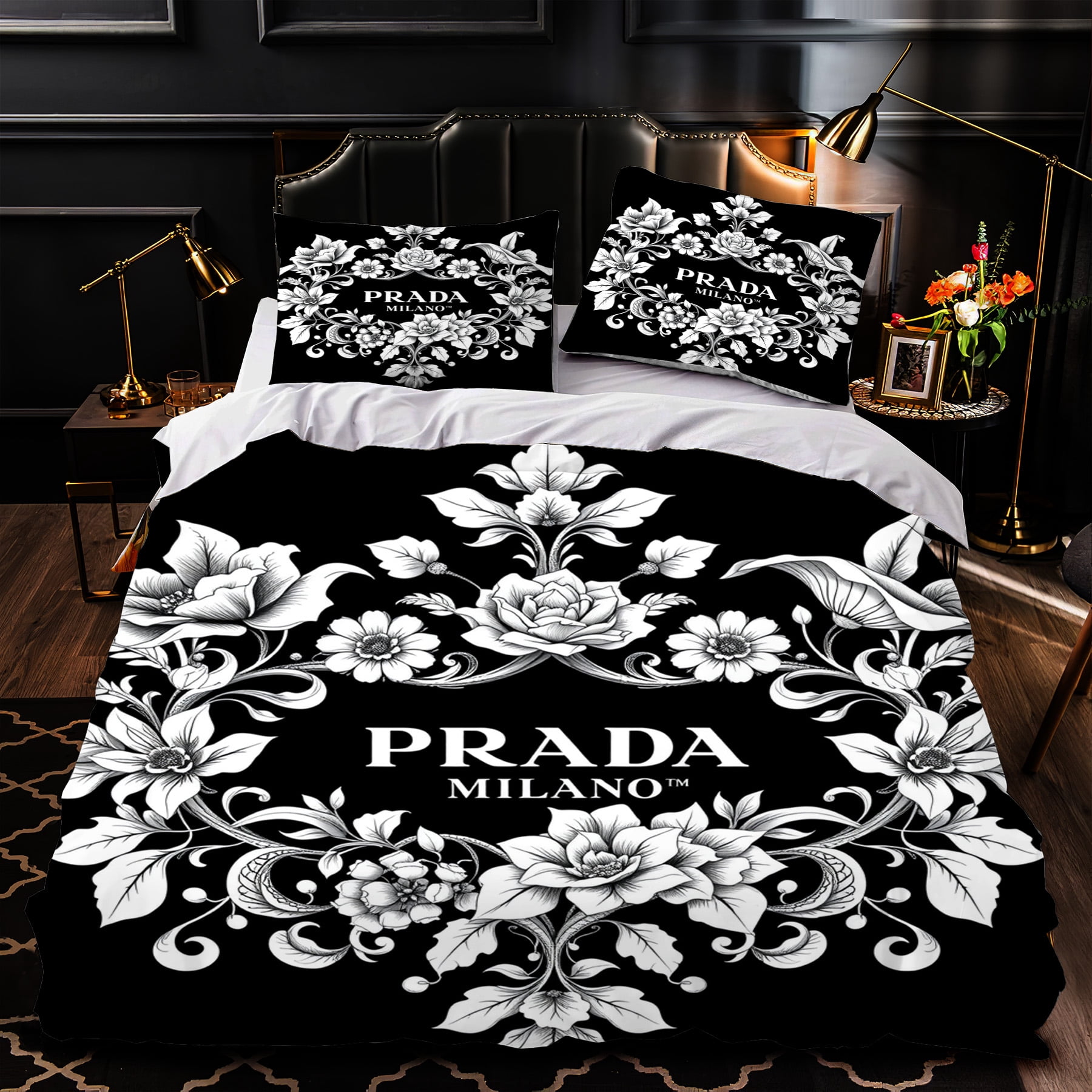 Elegant 3-Piece Black and White Floral Duvet Cover Set by - Bedroom ...
