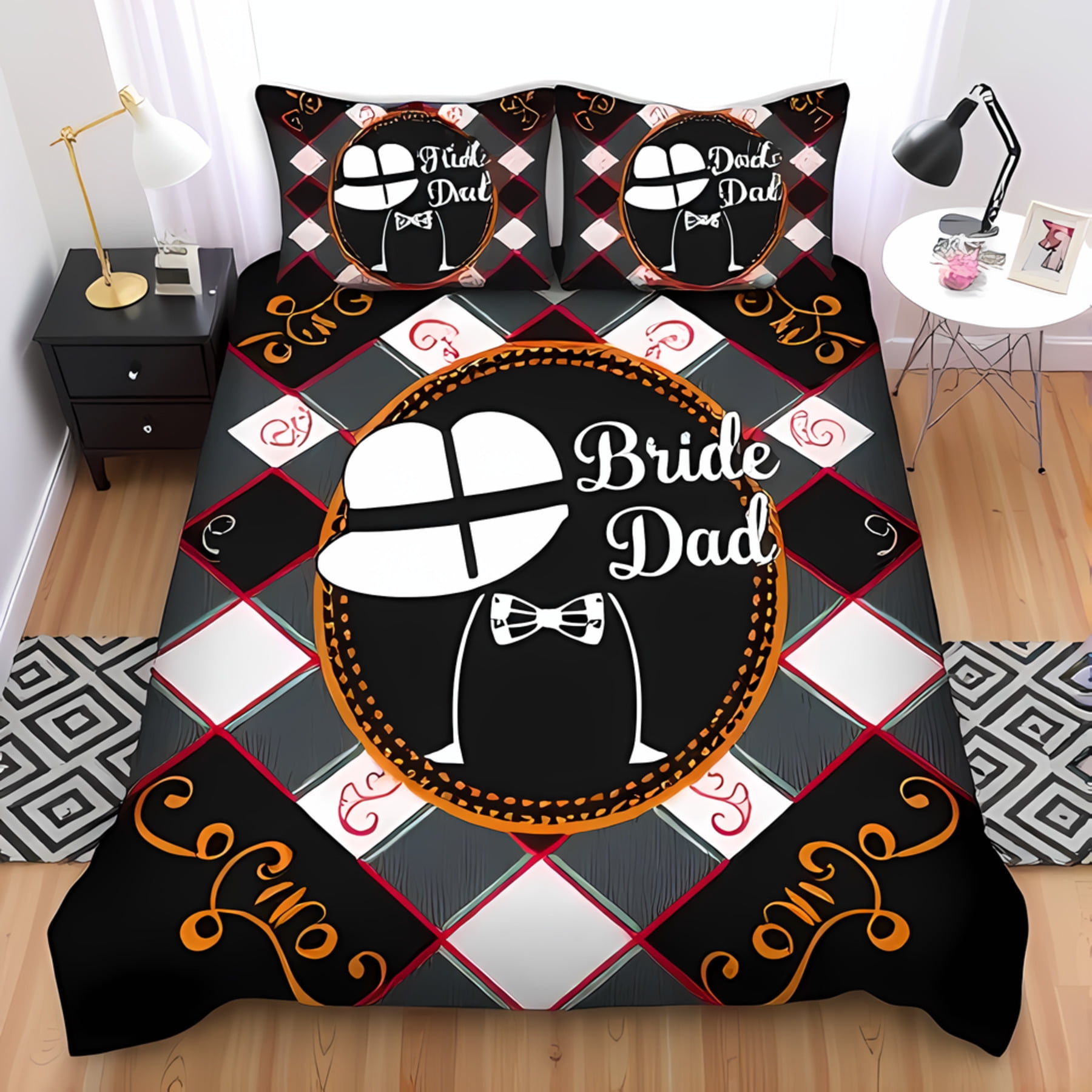 Elegant 3-Piece Duvet Cover Set - Black White & Red Checkered Design ...