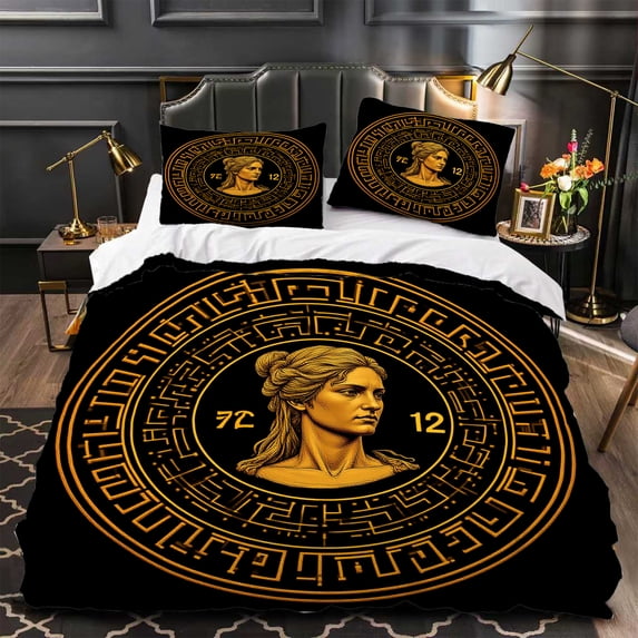 Elegant 3-Piece Duvet Cover Set with Black Bedding featuring Circular ...