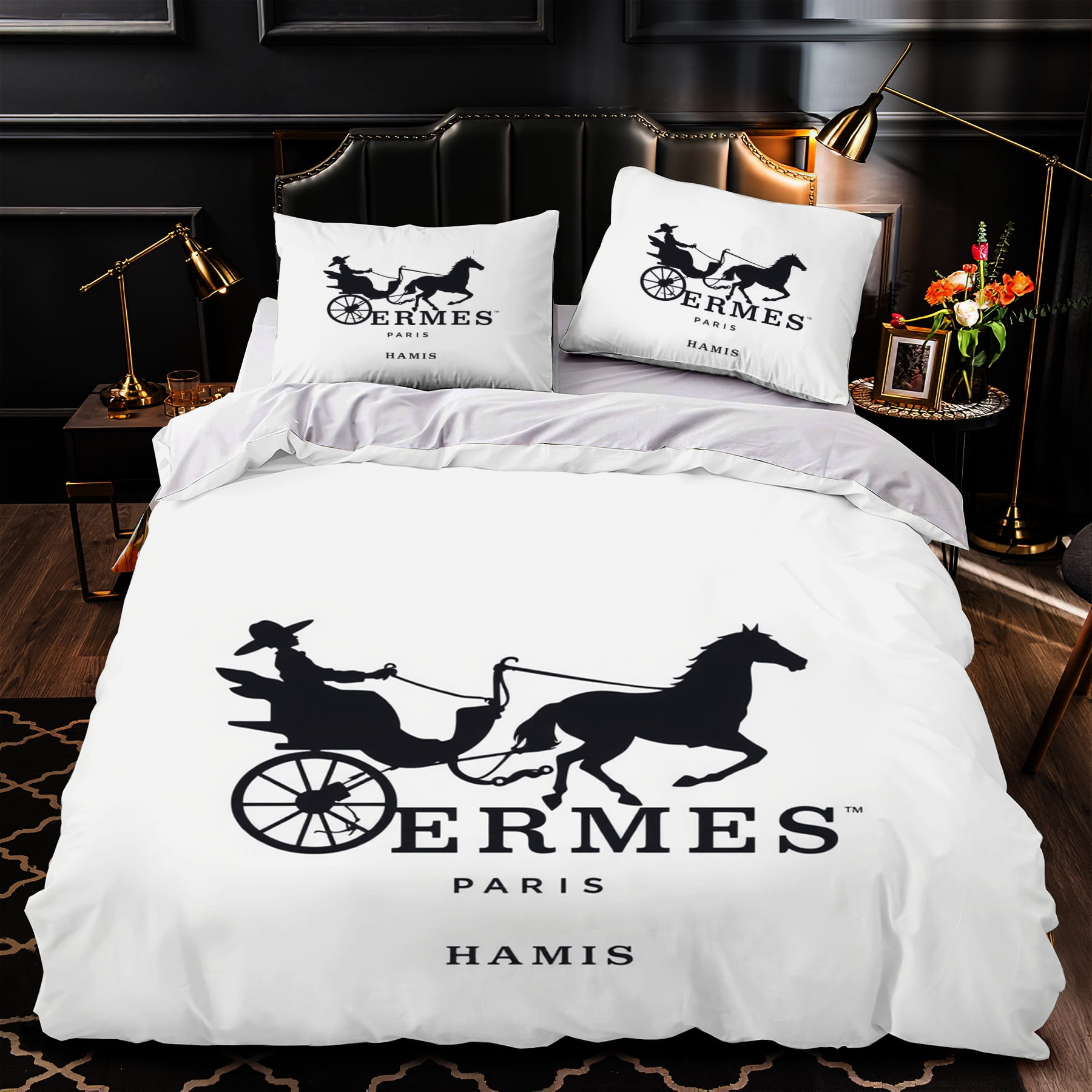 Elegant 3-Piece Duvet Cover Set with Black Horse - Drawn Carriage ...