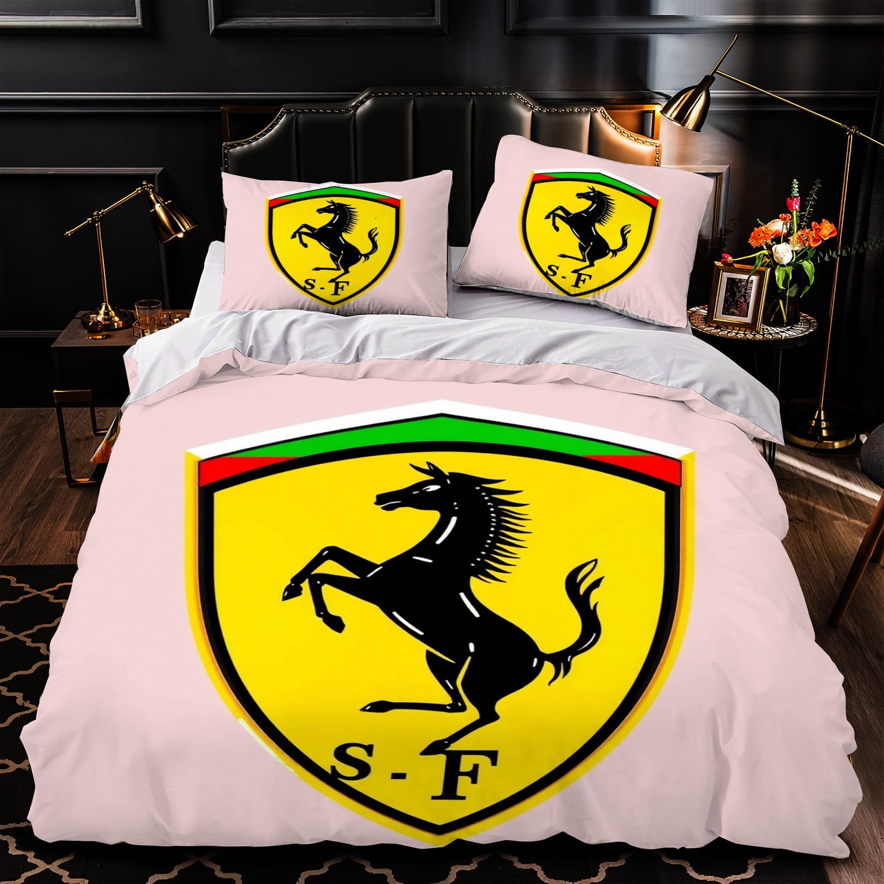 Elegant 3-Piece Duvet Cover Set with Black Horse & ' S F ' Letters ...