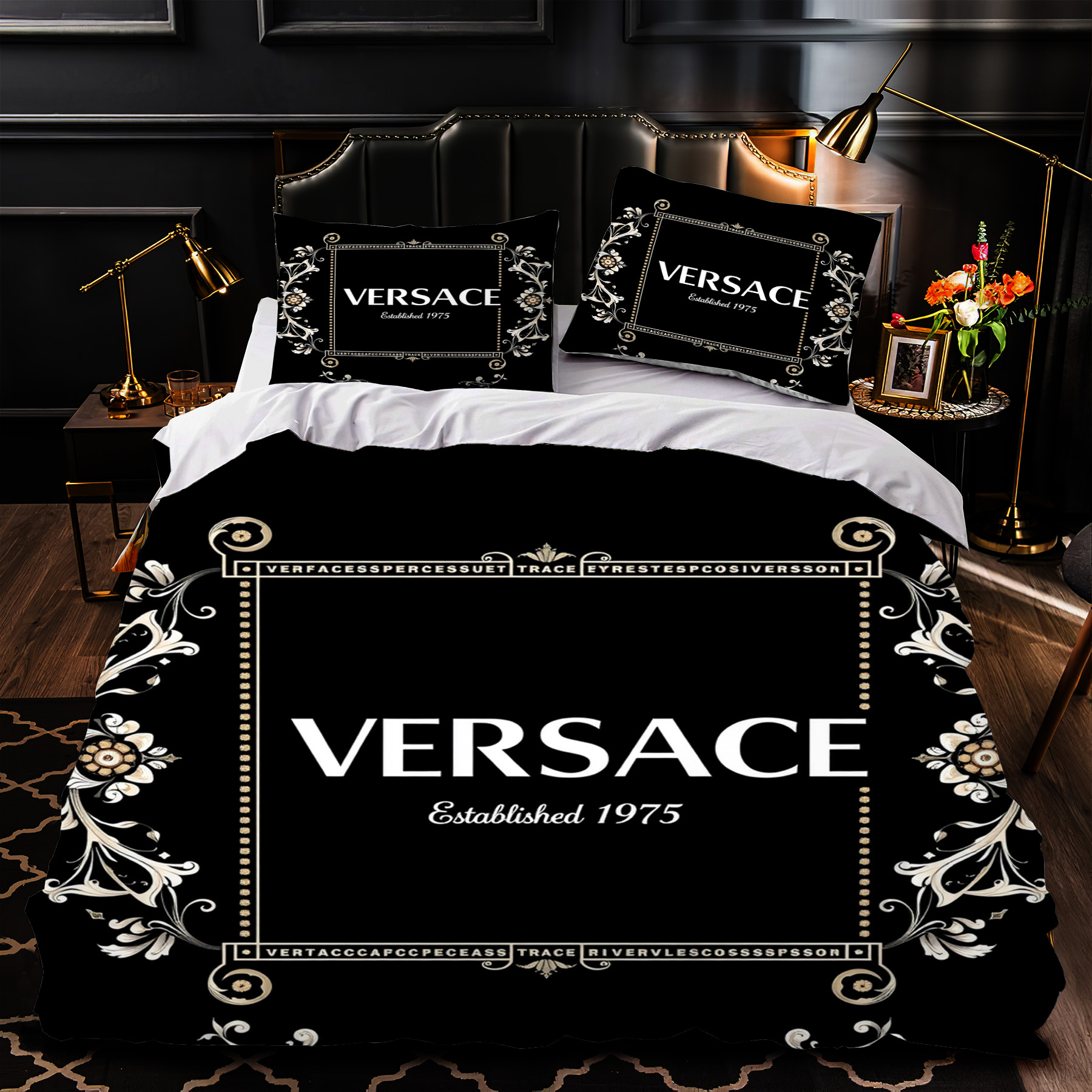 Elegant 3-Piece Duvet Cover Set with Black and White Floral Design ...