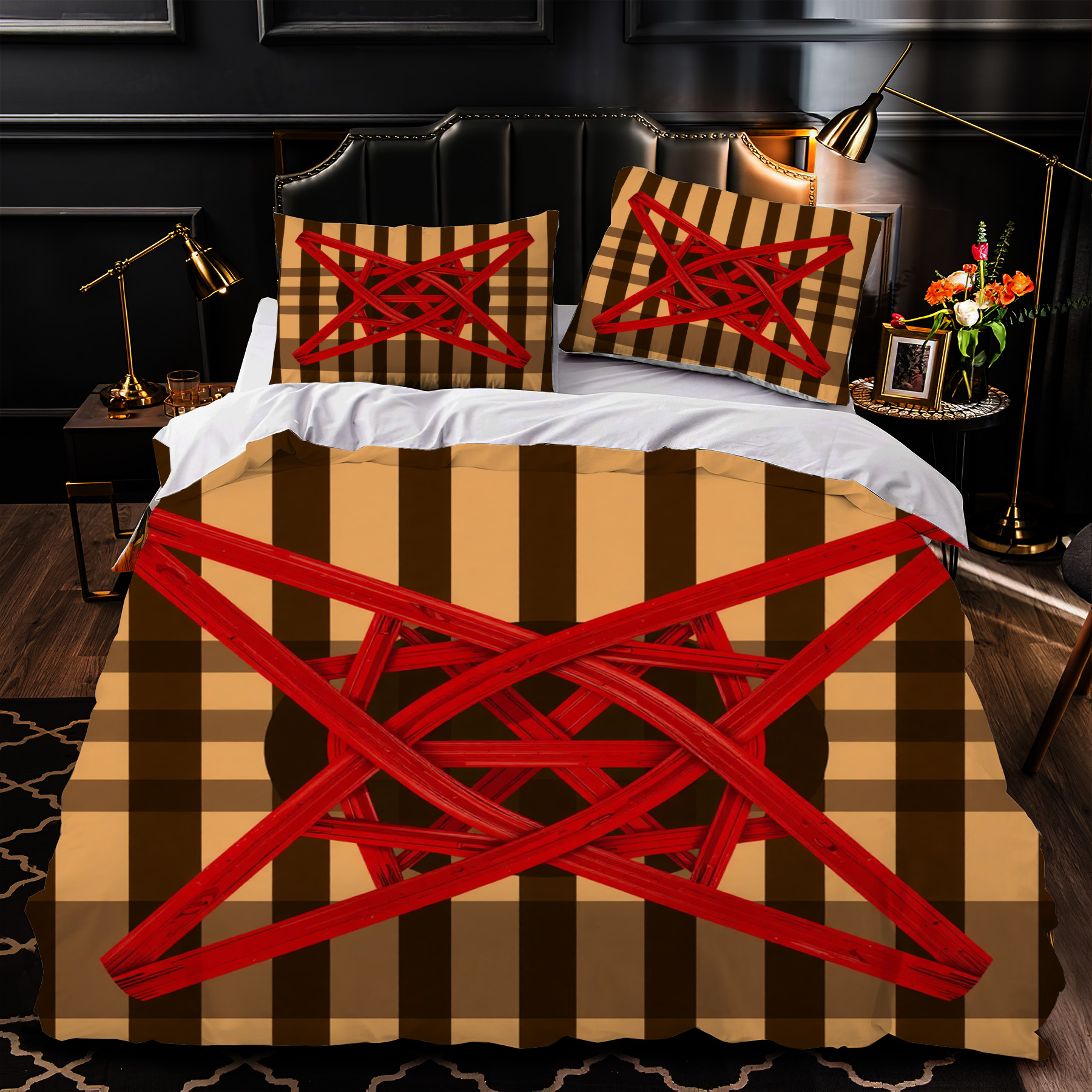 Elegant 3-Piece Duvet Cover Set with Bold Checkered Pattern and ...