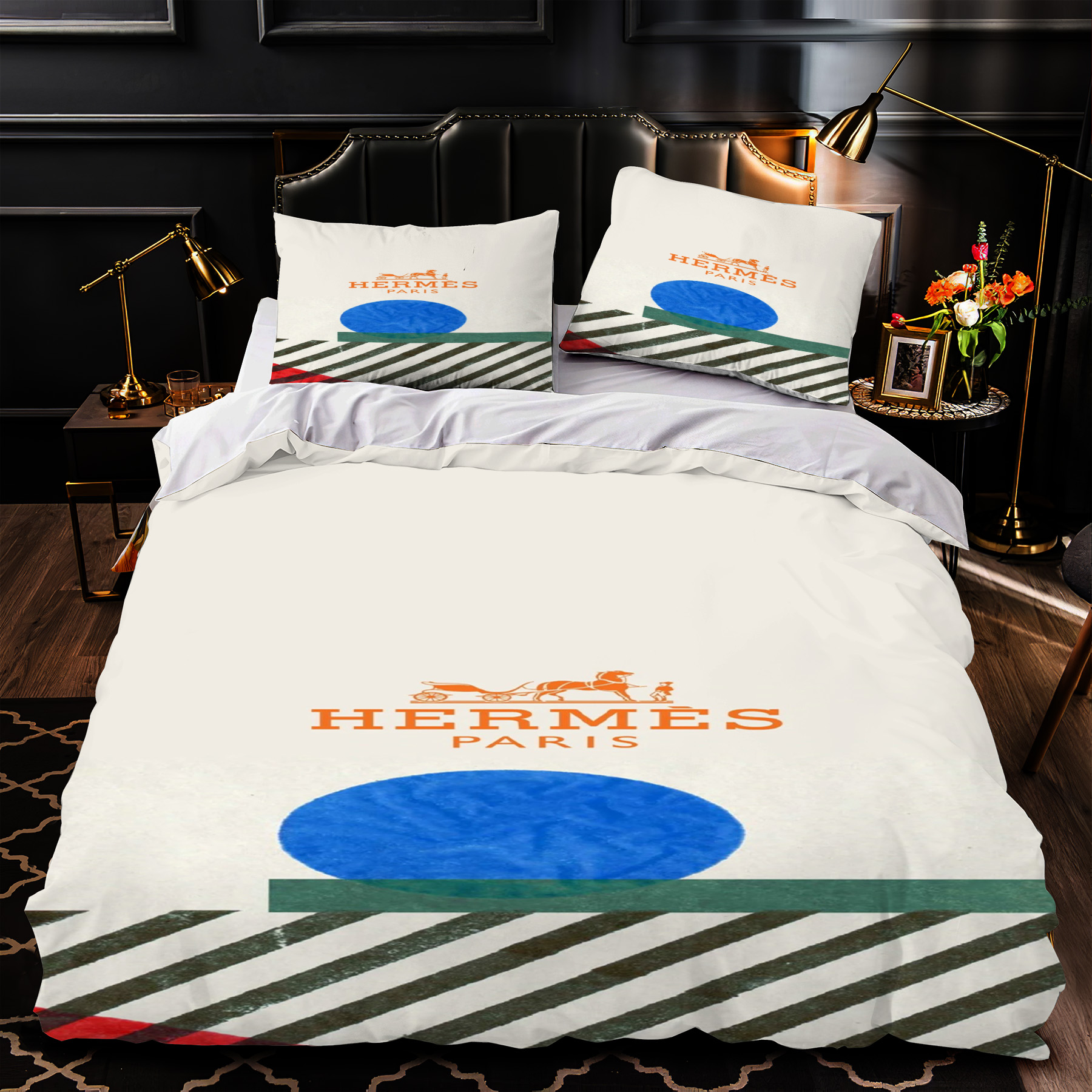 Elegant 3-Piece Duvet Cover Set with Bold Design: Blue Circle Green ...