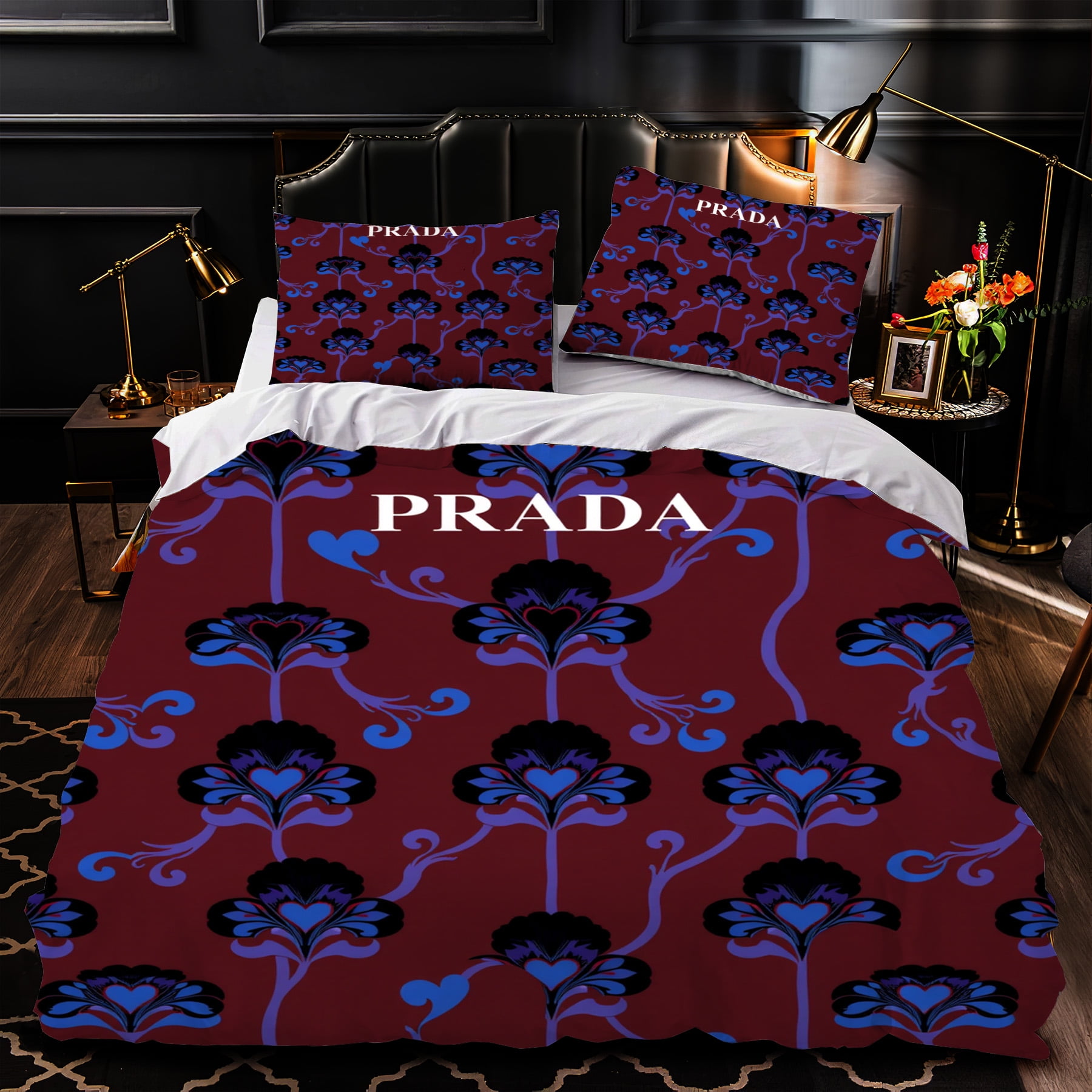 Elegant 3-Piece Duvet Cover Set with Bold Floral Pattern in Deep Red ...