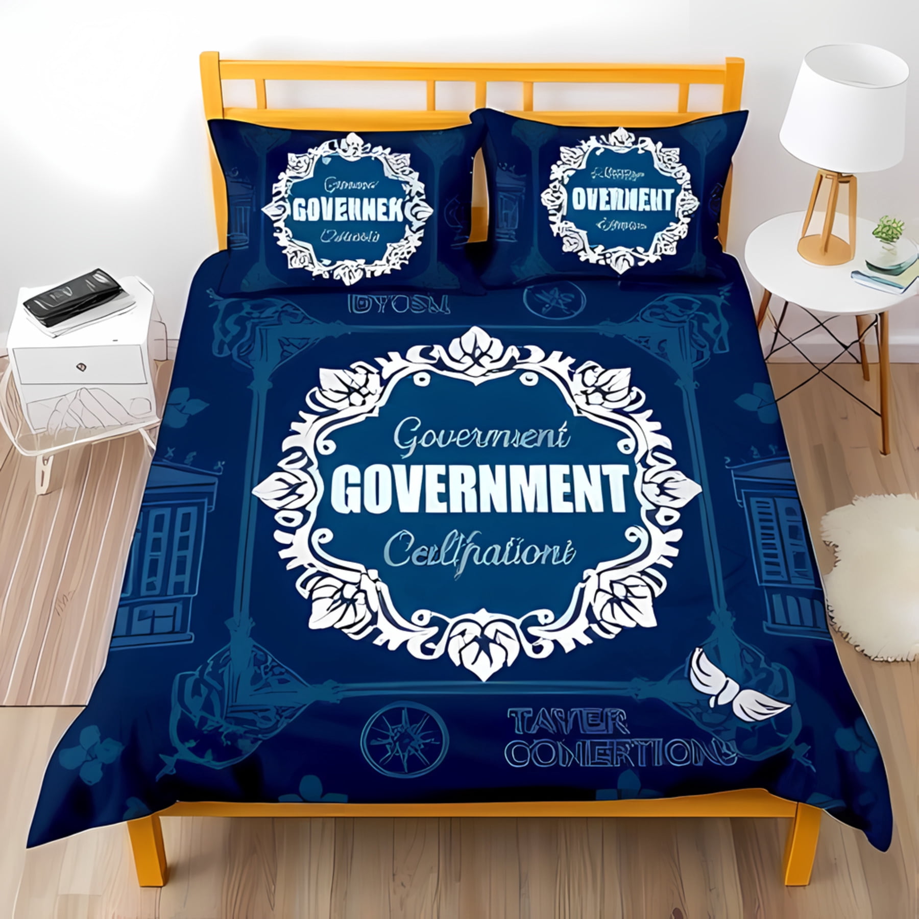 Elegant 3-Piece Duvet Cover Set with Bold 'Government' Typography ...