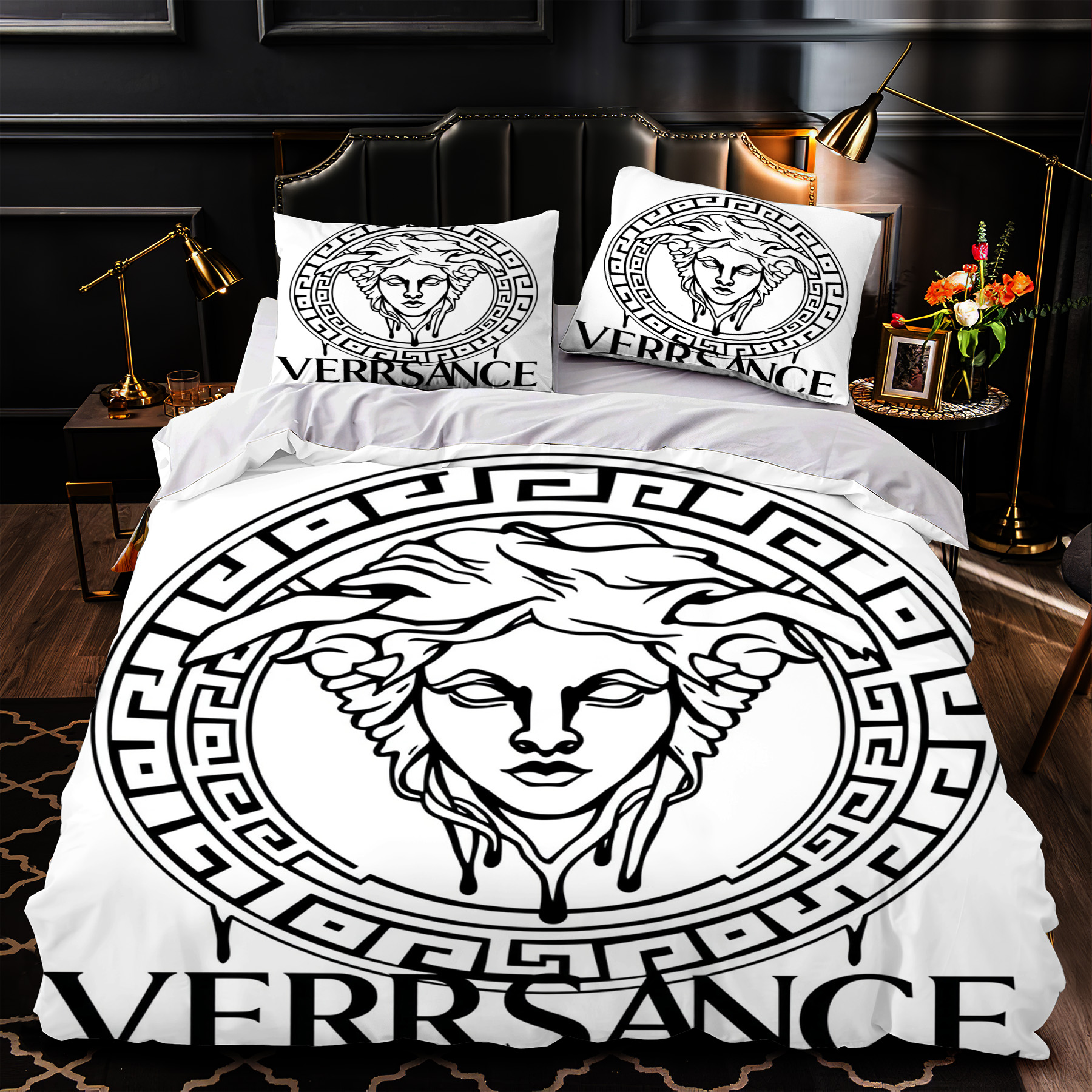 Elegant 3-Piece Duvet Cover Set with Classical Greek Goddess Black and ...