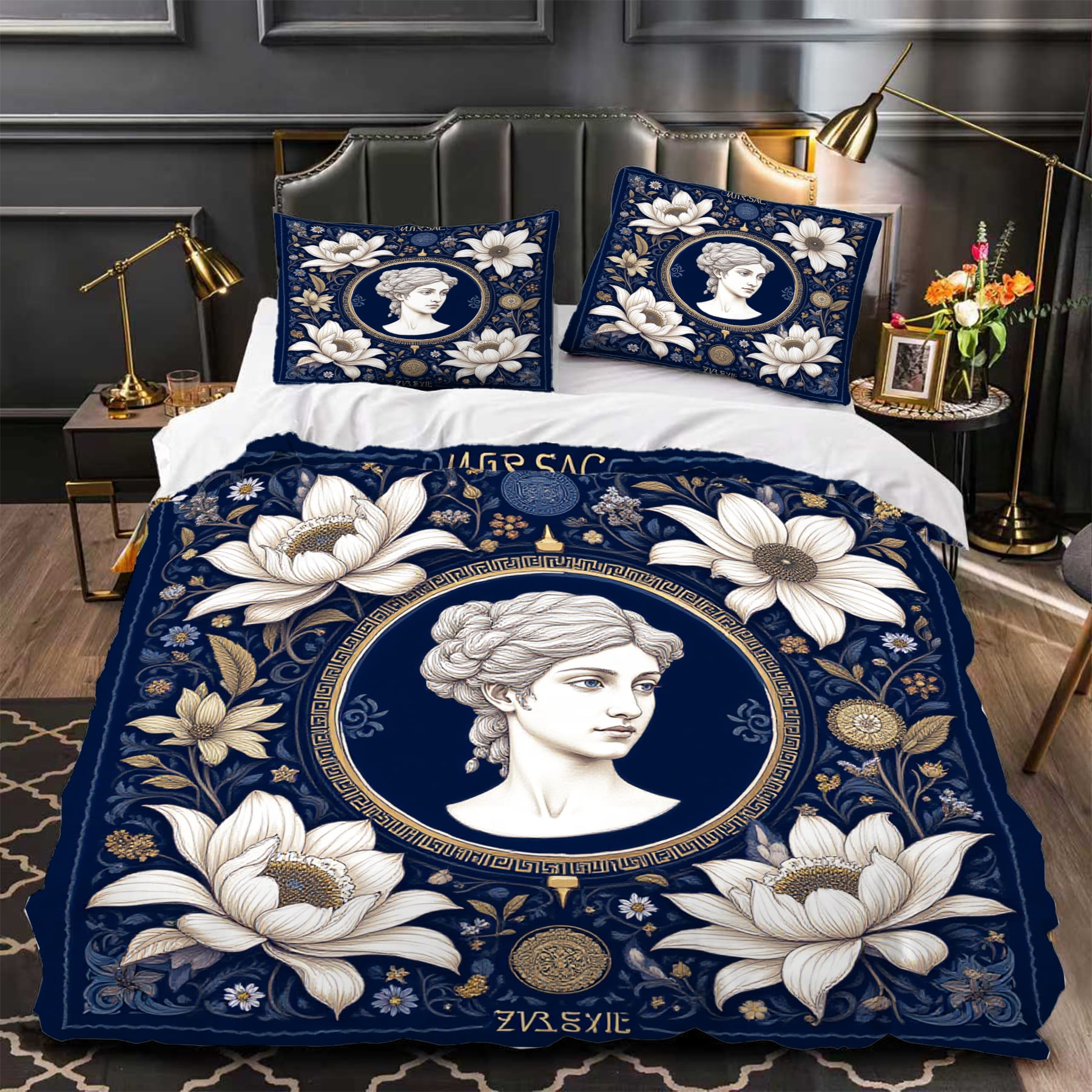 Elegant 3-Piece Duvet Cover Set with Classical Woman Portrait and ...