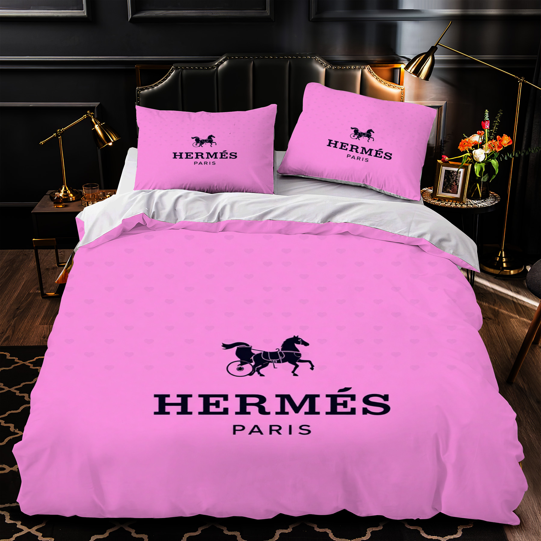 Elegant 3-Piece Duvet Cover Set with Design Pink Bedspread Matching ...