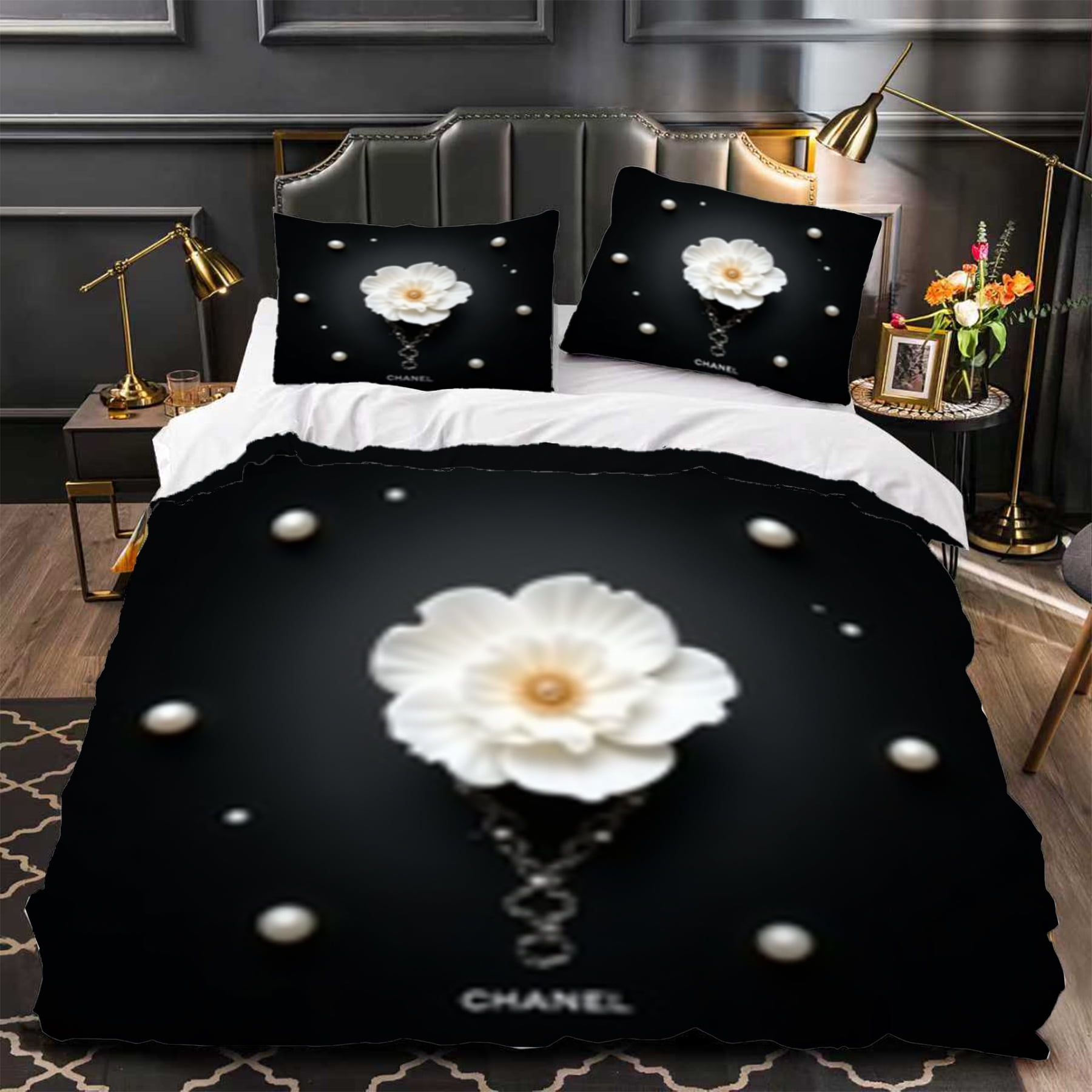 Elegant 3-Piece Duvet Cover Set with Floral Design Featuring White ...