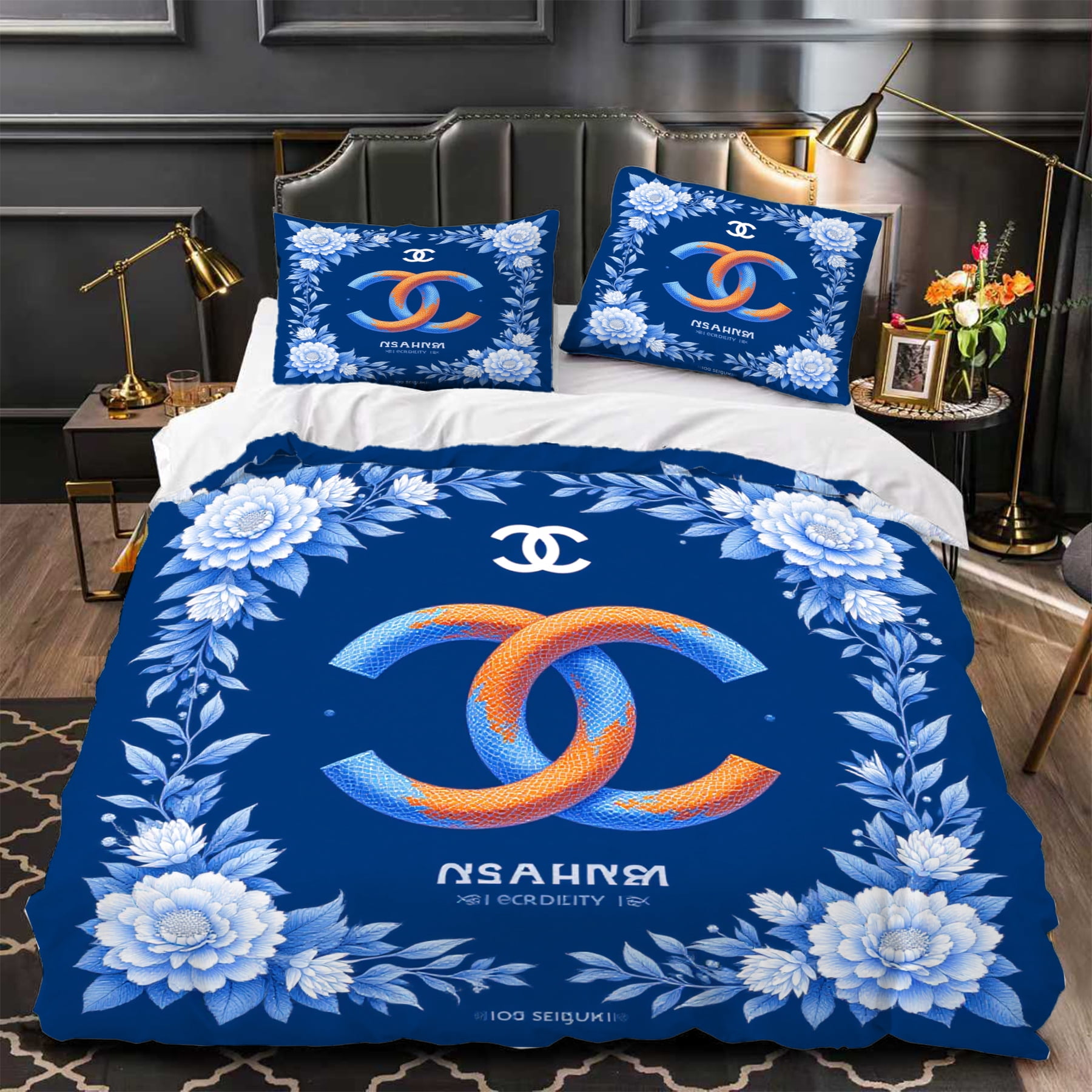 Elegant 3-Piece Duvet Cover Set with Floral and Interlocking Rings ...