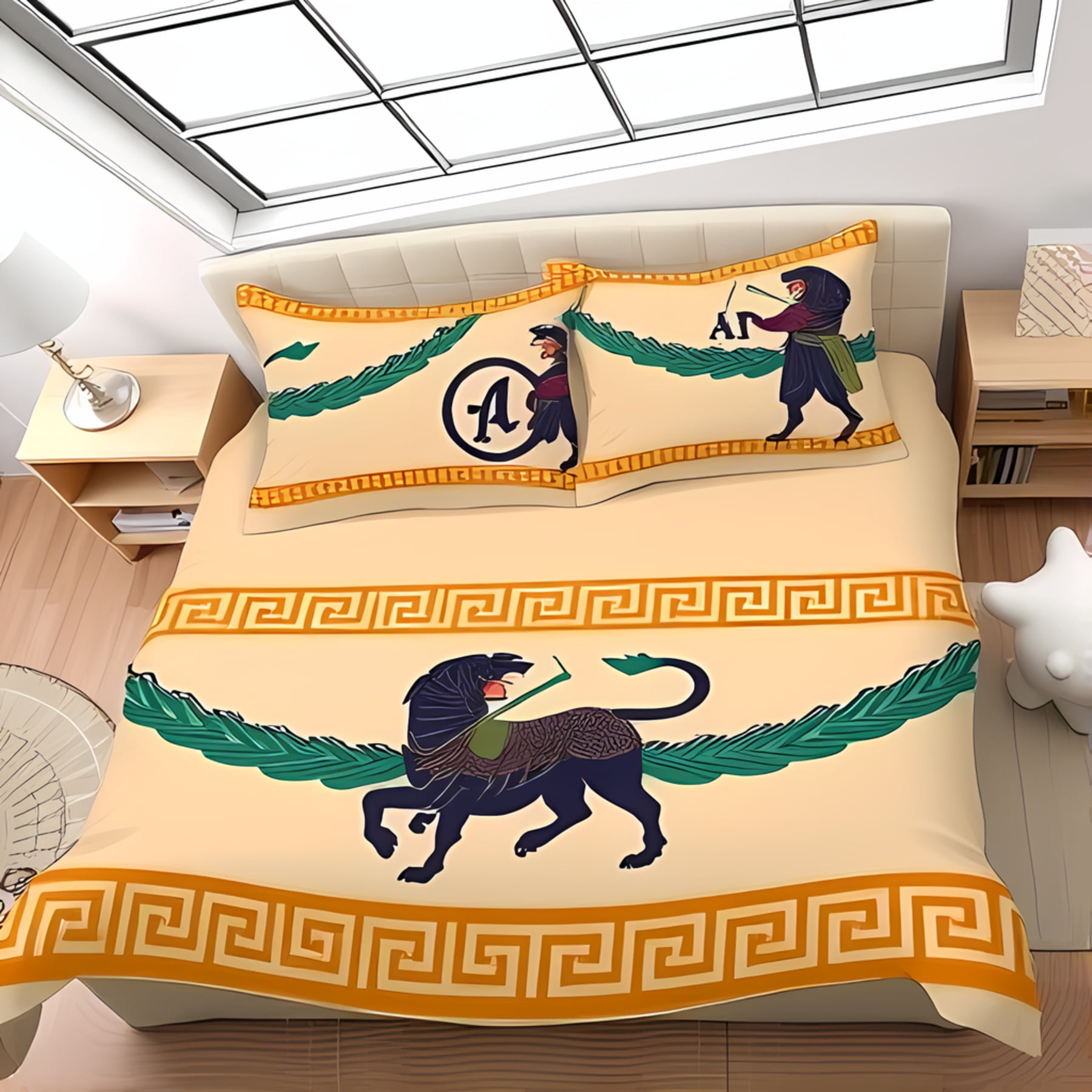 Elegant 3-Piece Duvet Cover Set with Greek Key Border Featuring Ancient ...