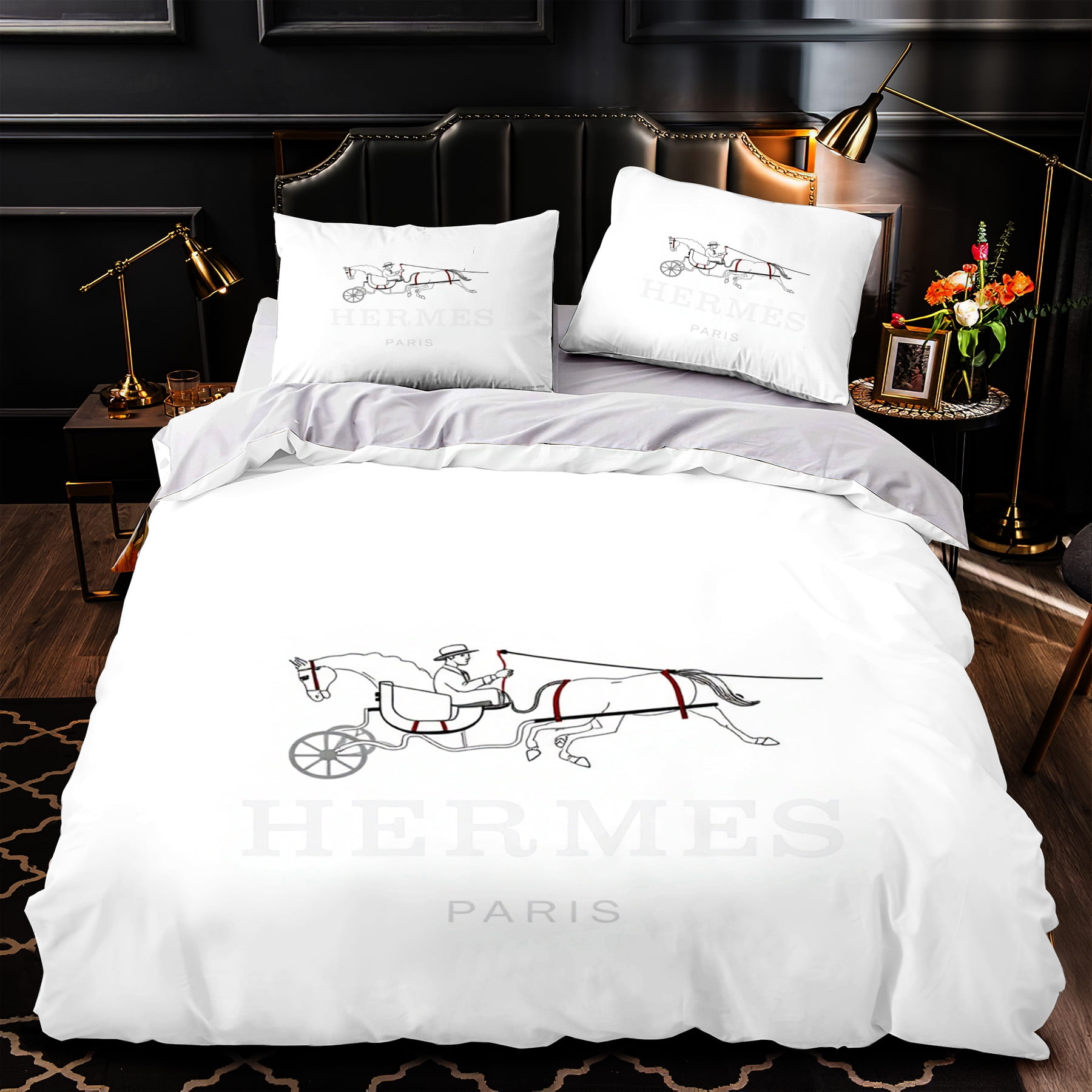 Elegant 3-Piece Duvet Cover Set with Horse - Drawn Carriage Design ...