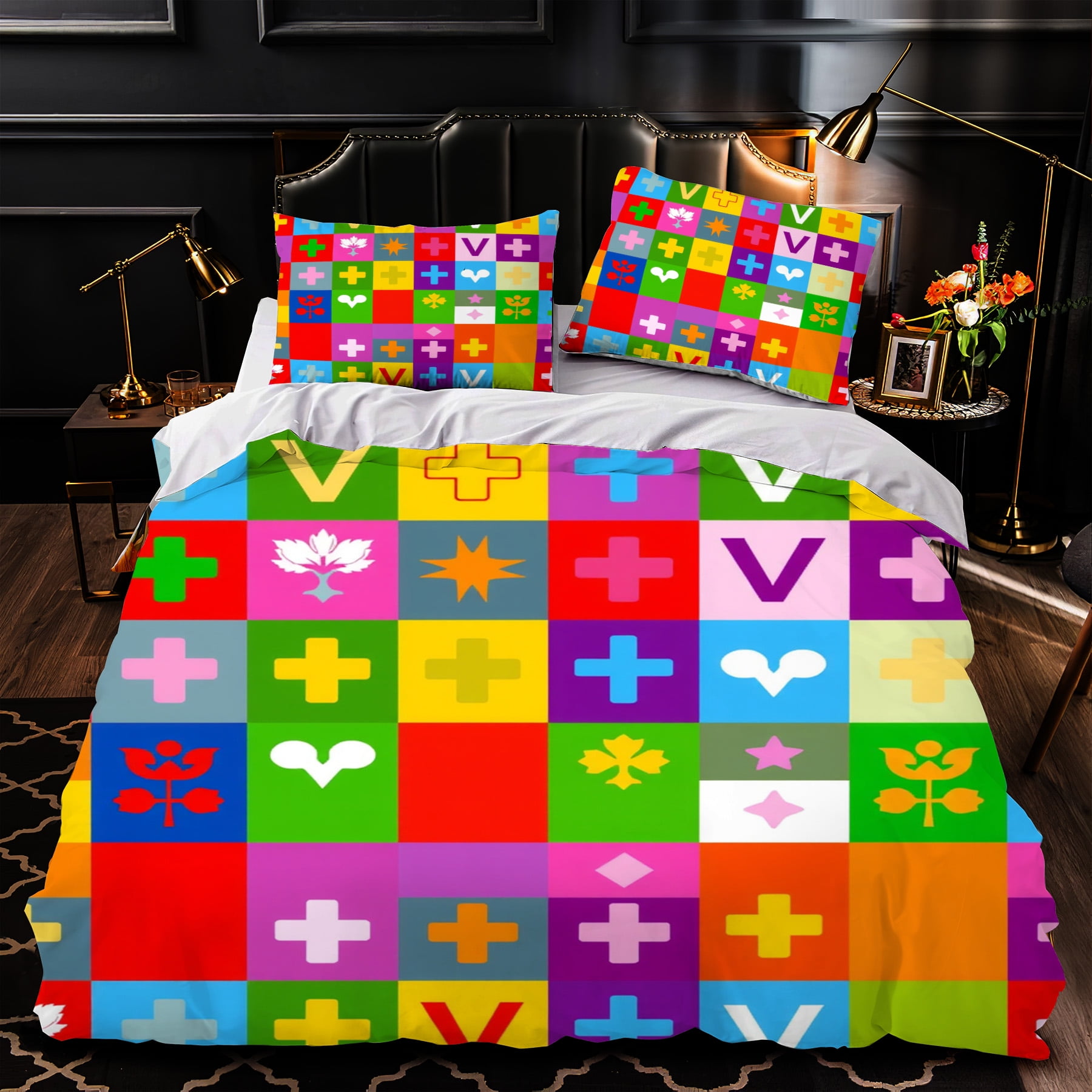 Elegant 3-Piece Duvet Cover Set with Vibrant Symbolic Pattern Colorful ...