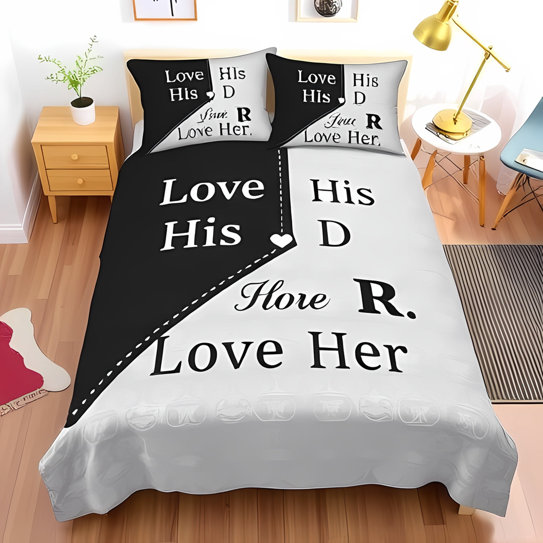 Elegant 3-Piece Pillowcase & Duvet Cover Set - Two-Toned Black & Light ...