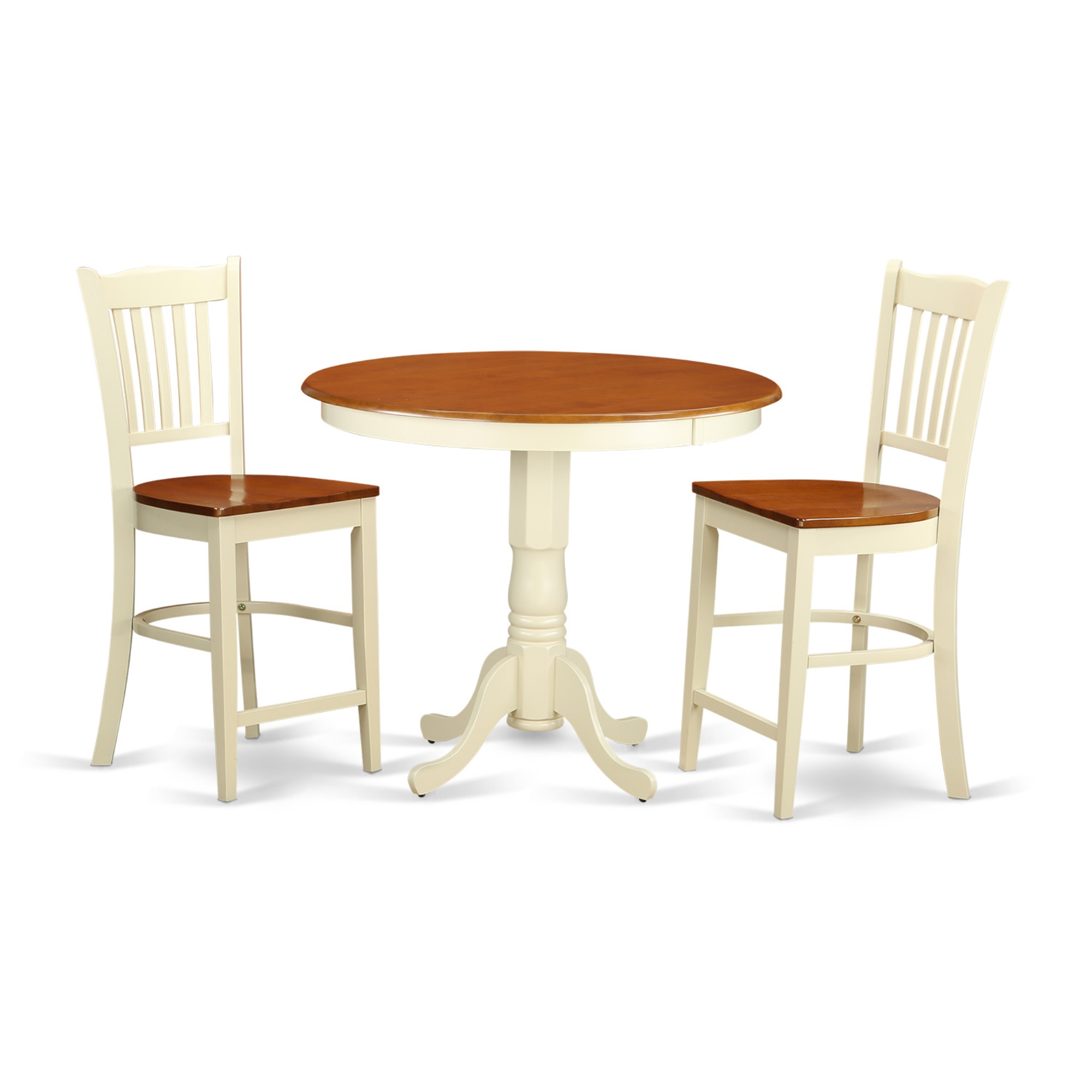 Elegant 3-Piece Round Dining Table Set with Wooden Seats - Space-Saving ...