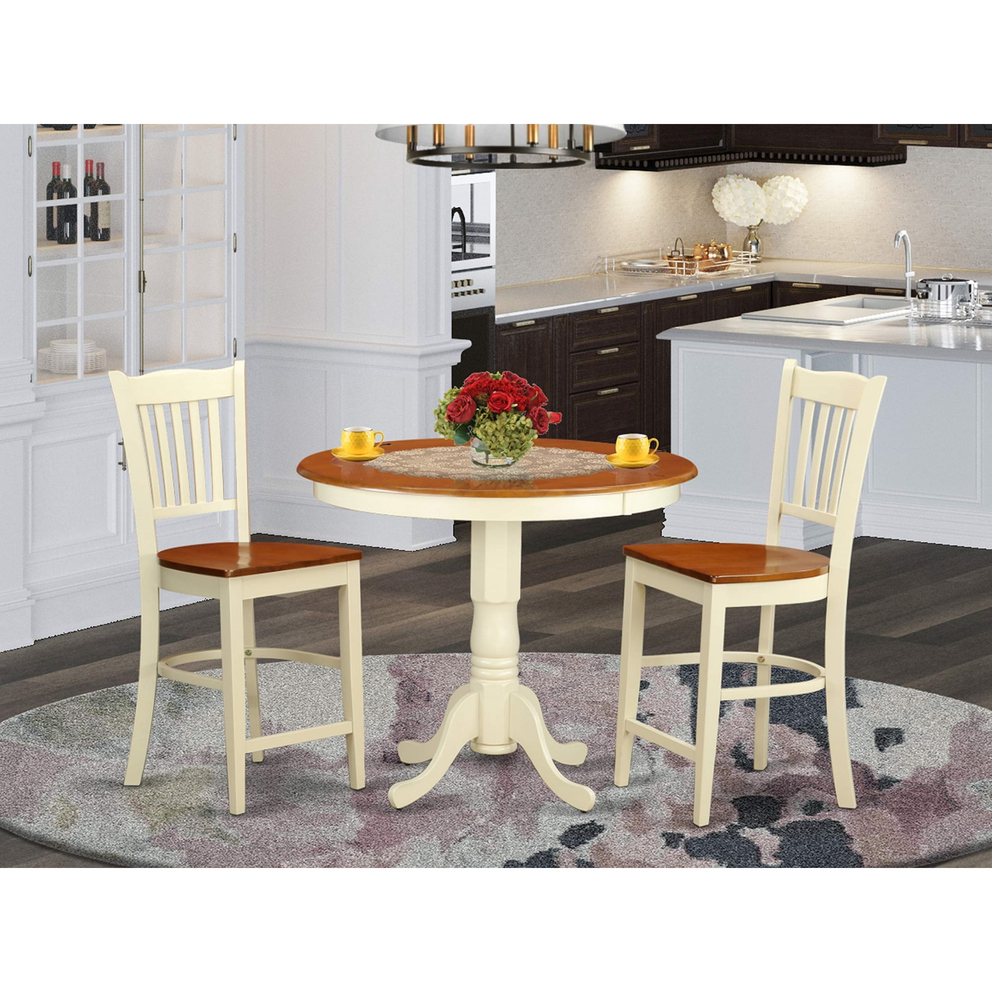 Elegant 3-Piece Round Dining Table Set with Wooden Seats - Space-Saving ...