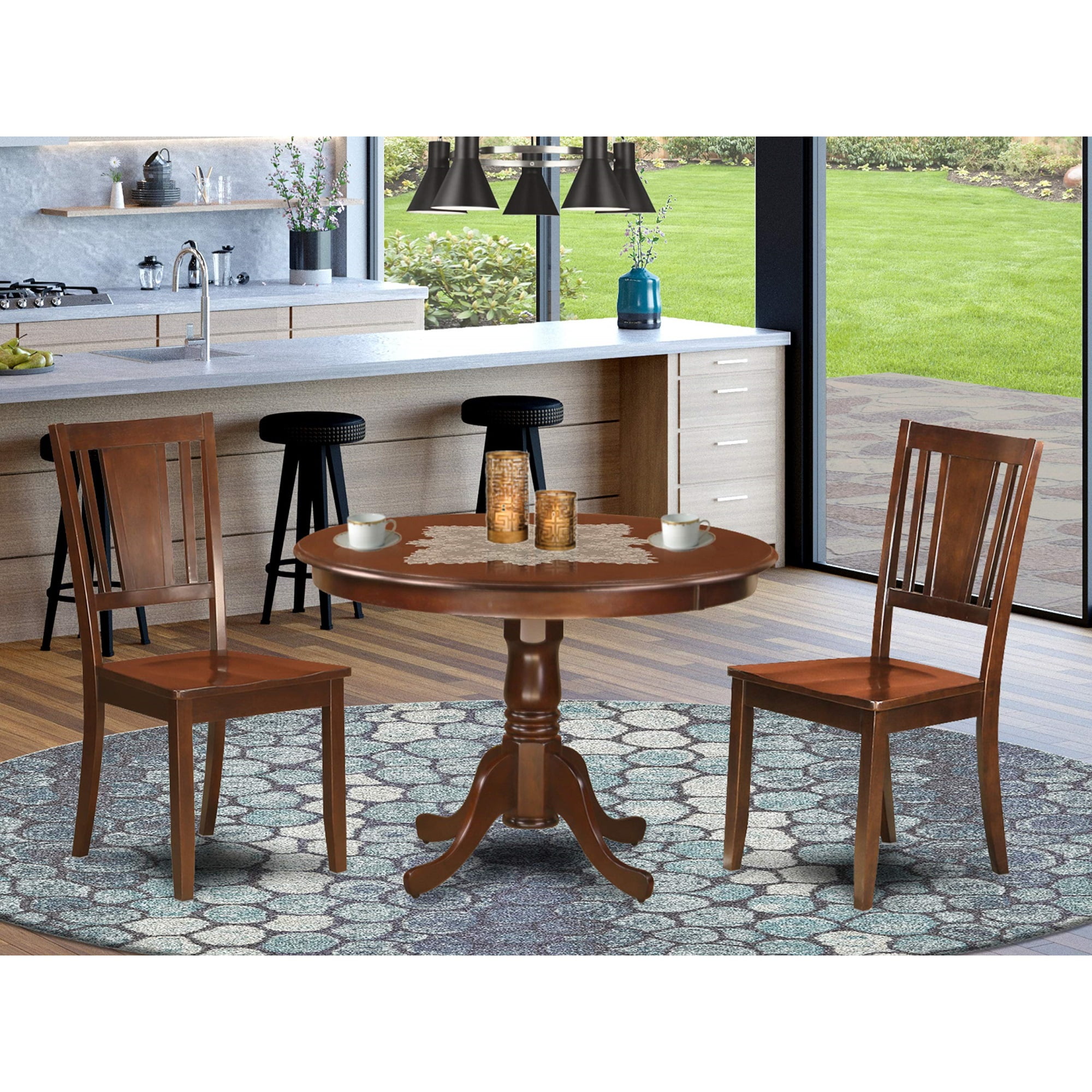 Elegant 3-Piece Round Kitchen Table Set with Mahogany Finish - 42 ...