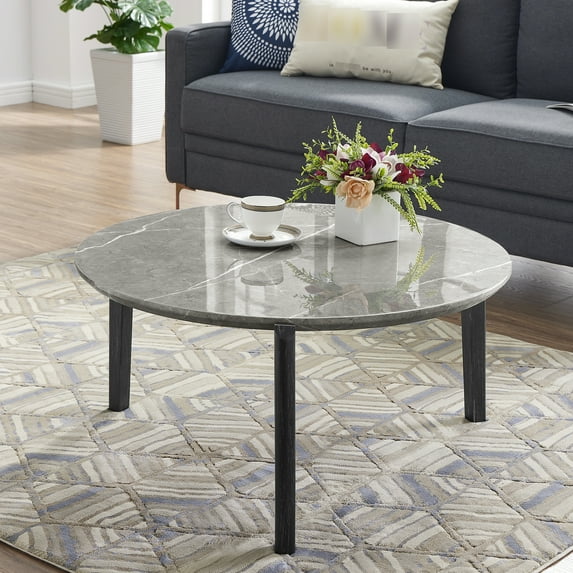 Elegant 36 Inch Round Coffee Table With Marble Finish And Solid ...