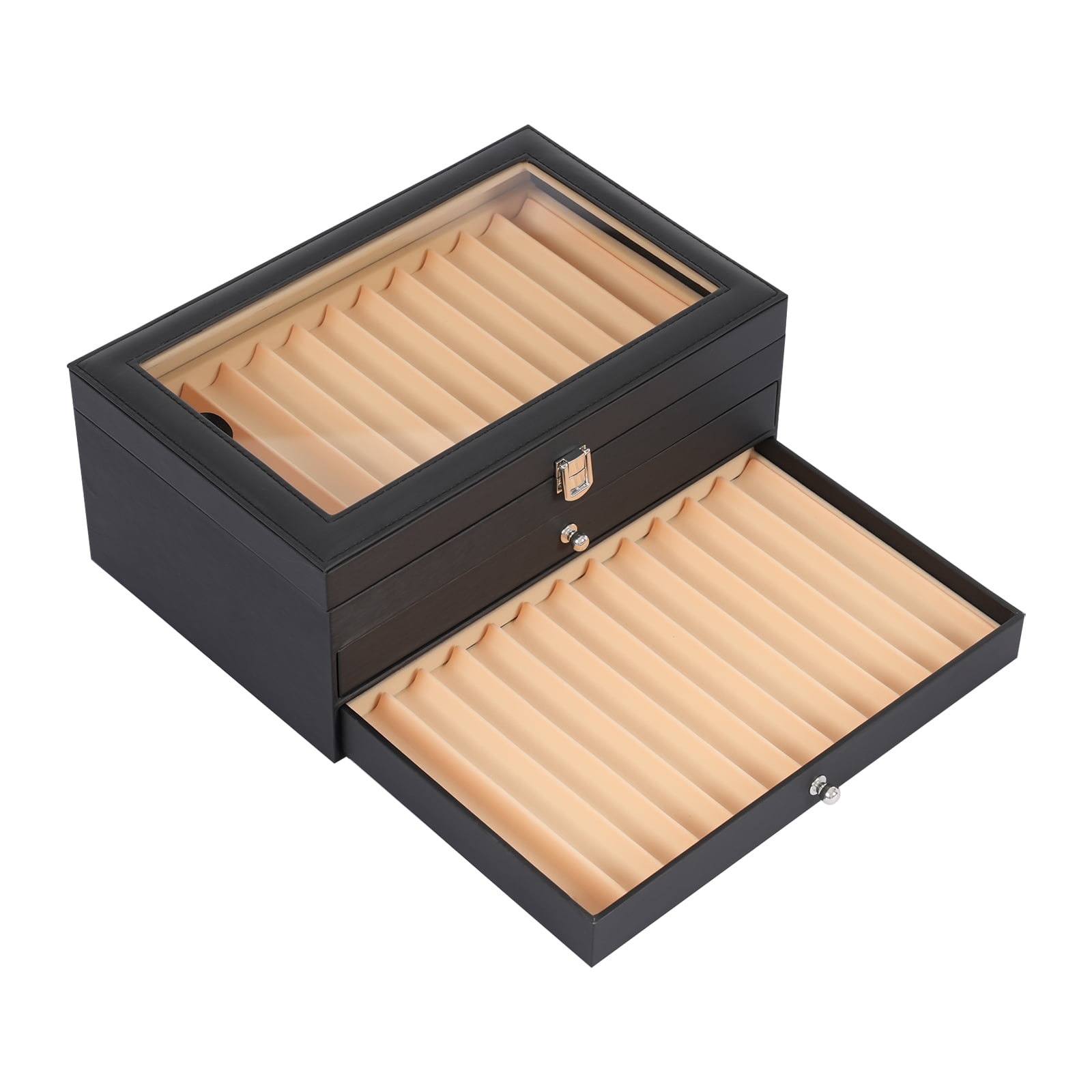 Elegant 36-Slot Pen Display Box with Velvet Interior, Clear Glass Lid ...