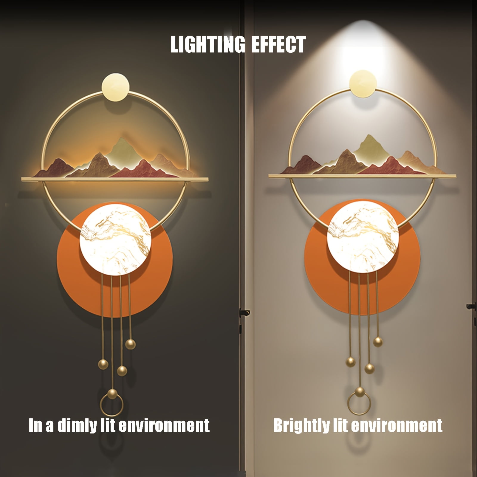 Elegant 39.4x19.7'' LED-Lit Metal Wall Art with Sun and Mountain Design - Nordic Style ...