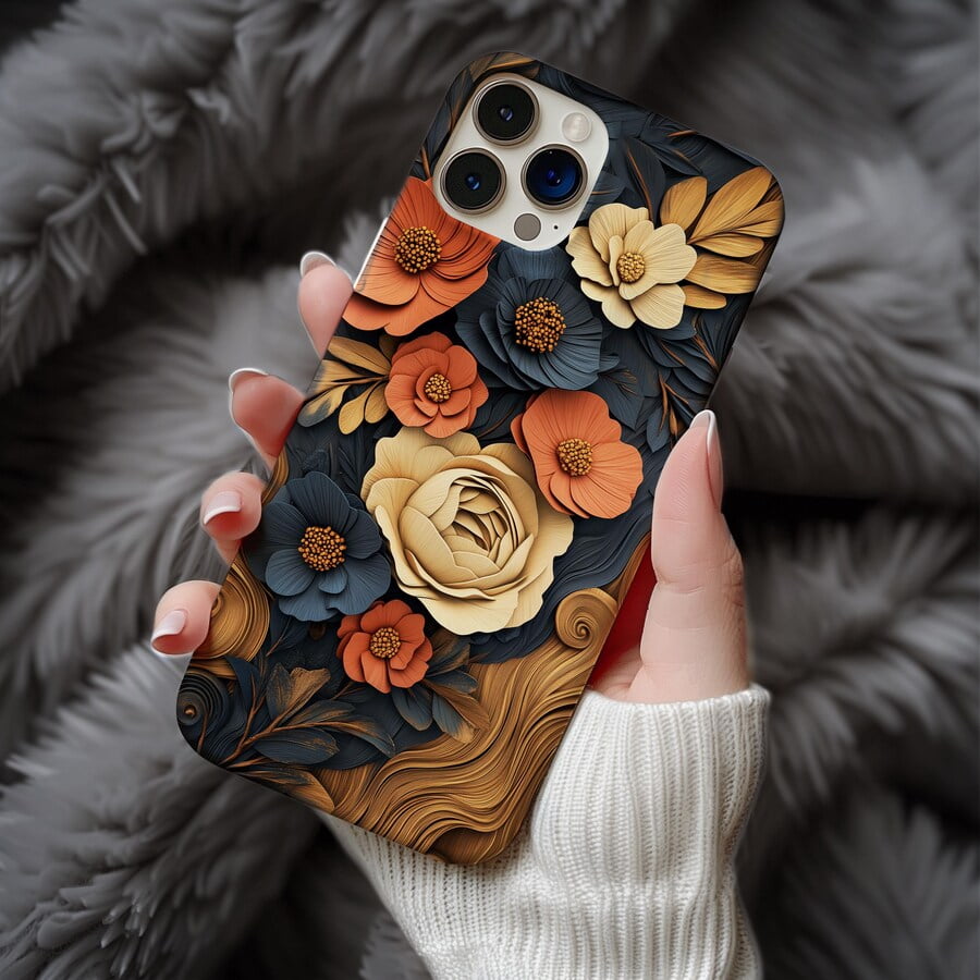 Elegant 3D Carved Autumn Flower Floral Mag-Compatible Phone Case with ...