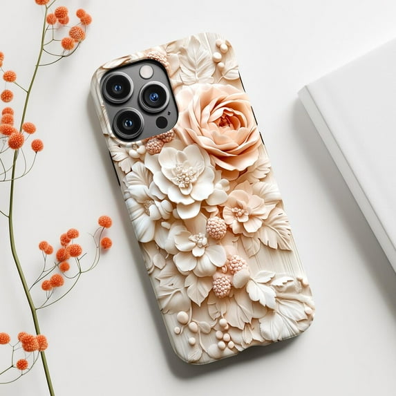 Elegant 3D Ivory Neutral Garden Floral Protective Phone Case 11 12 13 ...