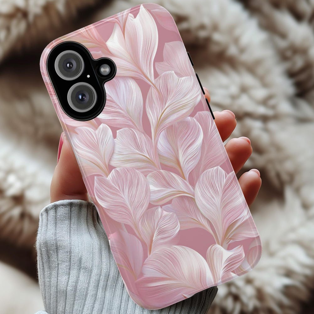 Elegant 3D Pastel Leaves Pale Pink Nature Floral Phone Case 17 16 15 14 ...