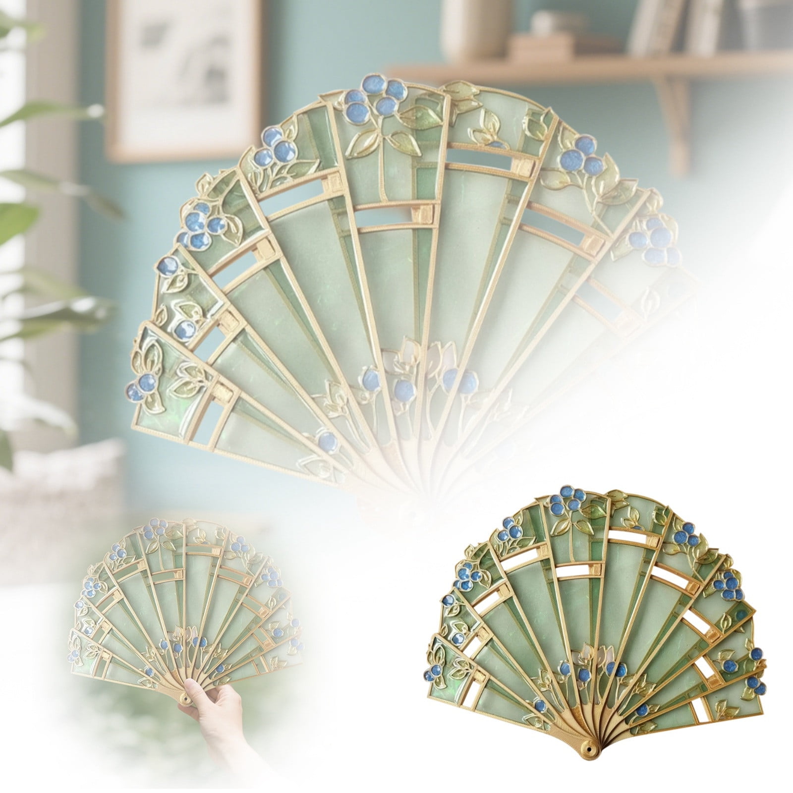 Elegant 3D Printed Blueberry Hand Fan, Vintage French Palace Style ...
