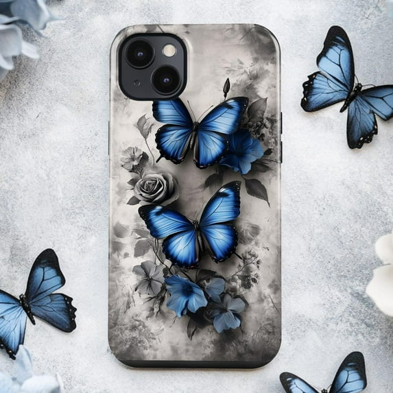Elegant 3D Vintage Blue Butterfly and Gray Rose Floral Phone Case 11 12 ...