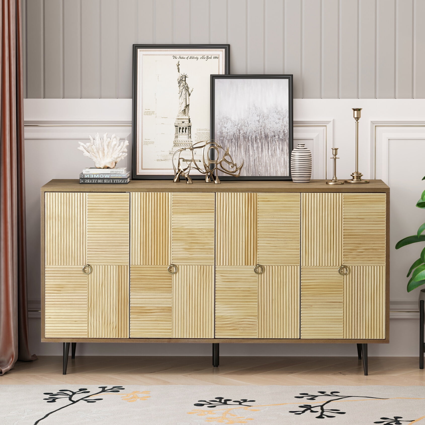 Elegant 4-Door Cabinet,buffets & sideboards with Carved Effect ...