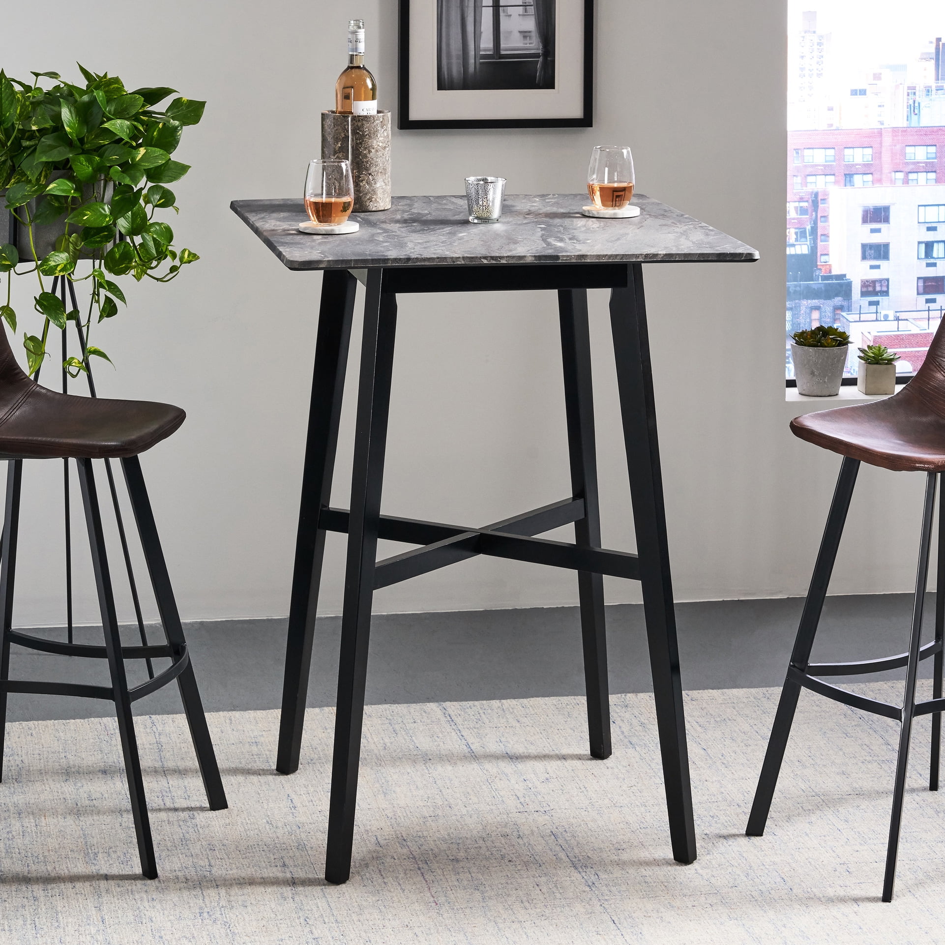 Elegant 42" Bar Height Table With Graffiti And Heat- Laminate Top Black ...