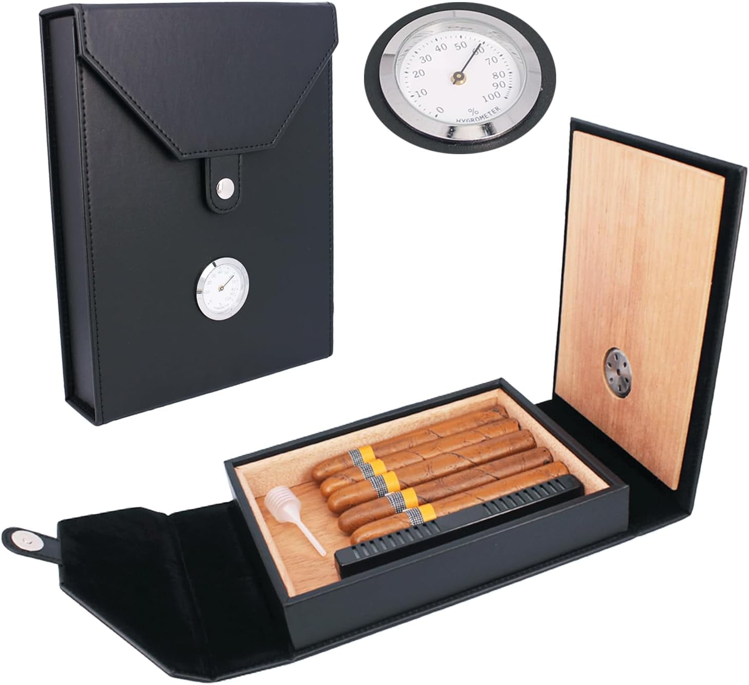 Elegant 5-10 Capacity Brown Leather Cedar Wood Lined Portable Travel ...
