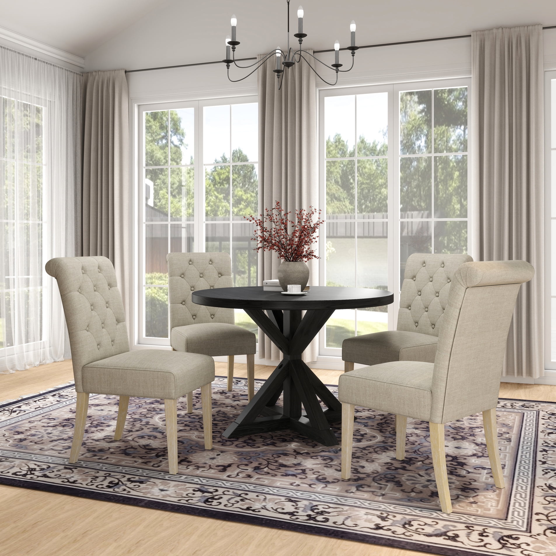 Elegant 5 Dining : Tan Round Table With 4 Seat Chairs Mixture - & Comfy ...