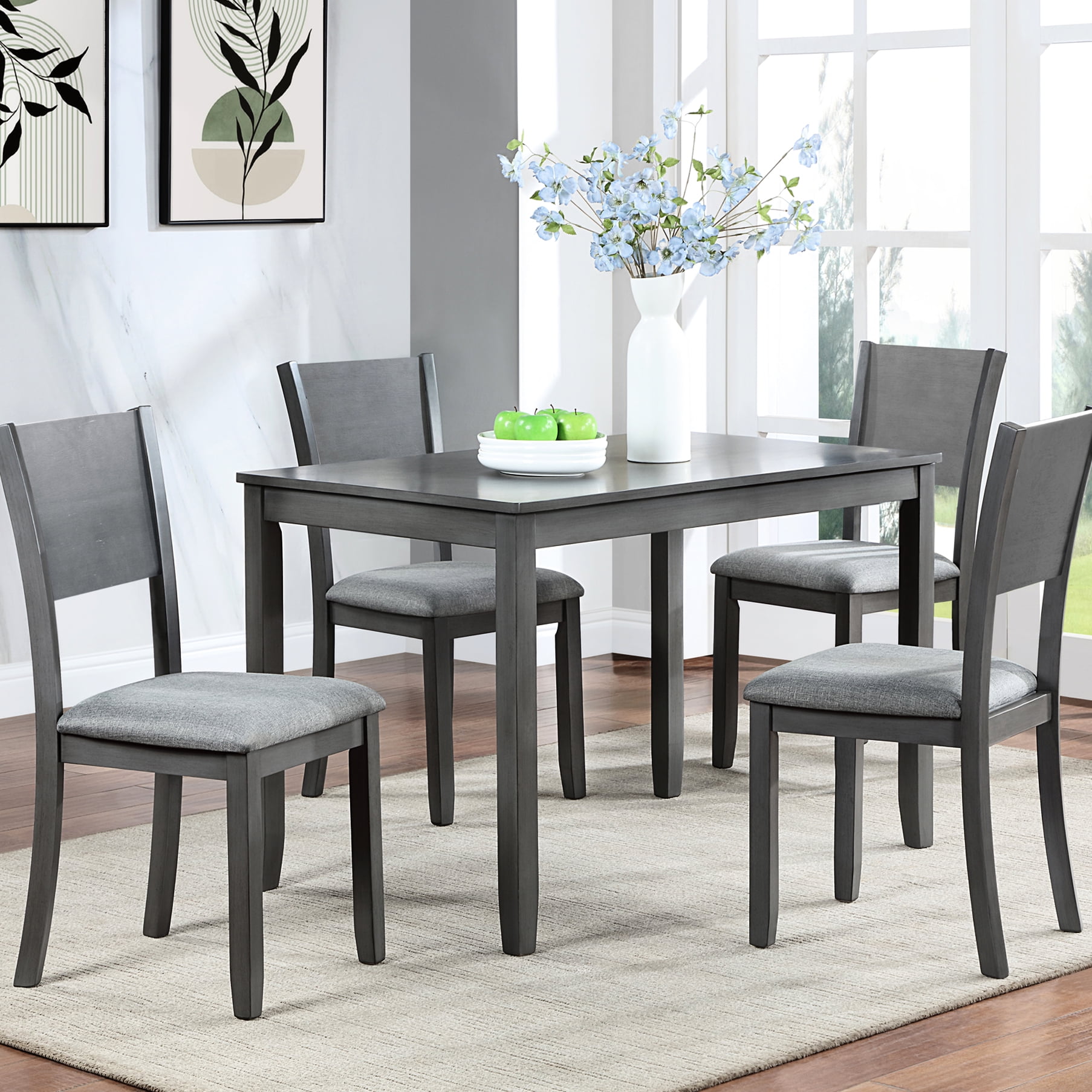 Elegant 5 Gray Dining Configuration: Rectangular Wooden Table And 4 ...