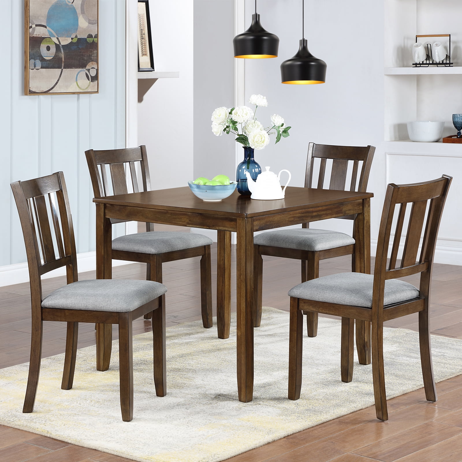 Elegant 5-Piece Wooden Dining Set with 4 Chairs, 4-Person Modern Set ...