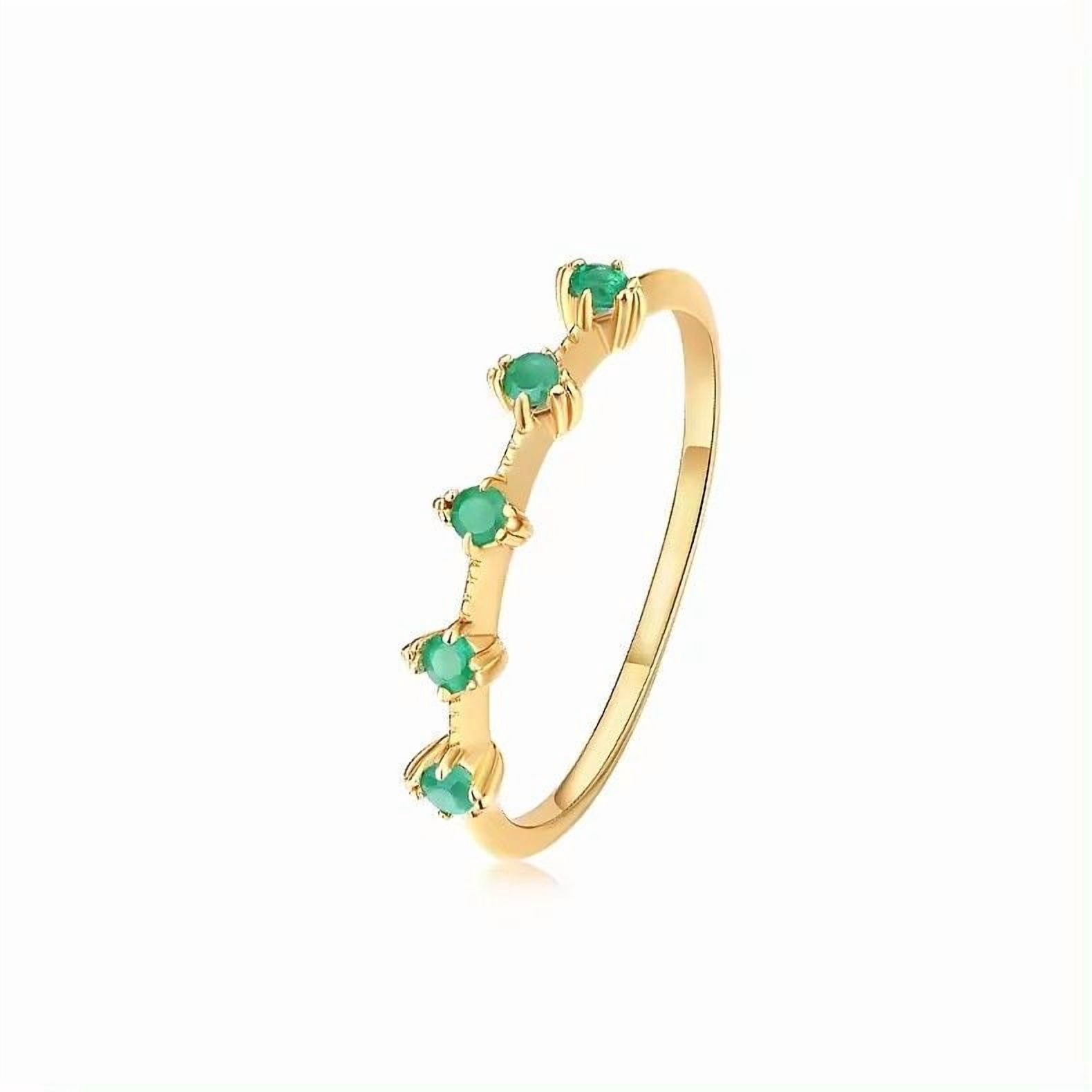 Elegant 5-Stone Green Lab-Created Emerald Wedding Engagement Ring in ...