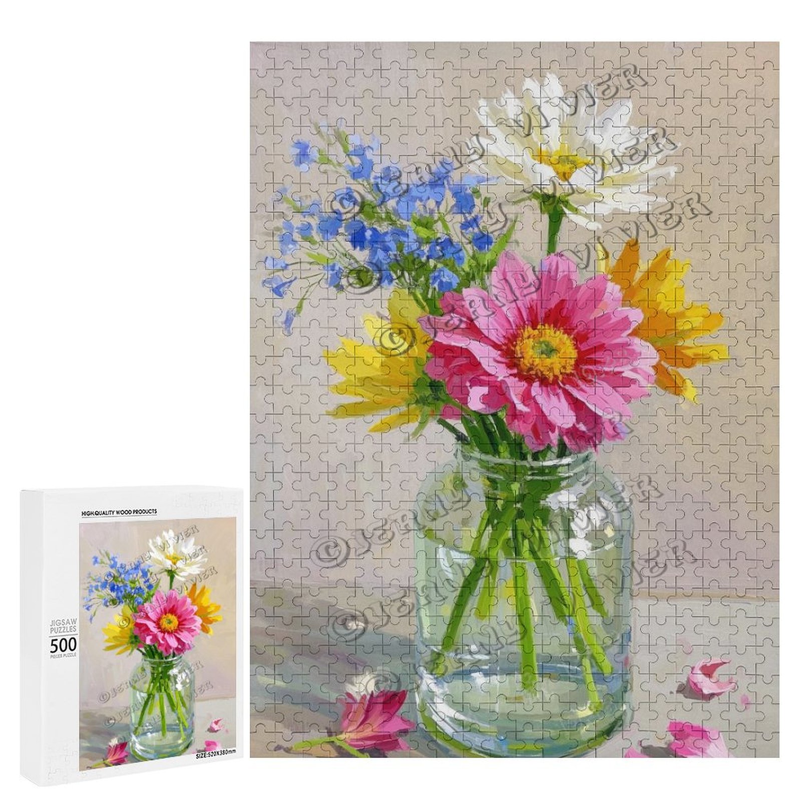 Elegant 500 Piece Wooden Puzzle – Flower in Glass Vase Design – Ideal ...