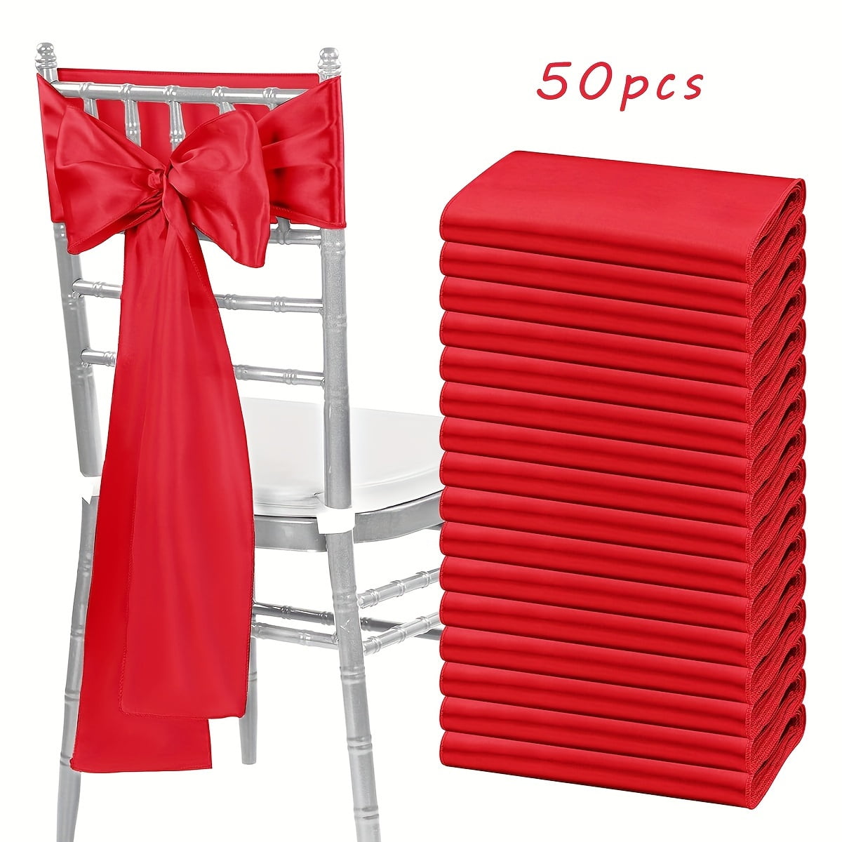 Elegant 50pcs Satin Chair Sashes with Bows - Perfect for Weddings ...