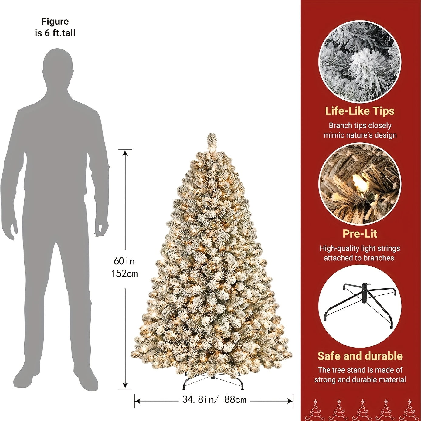 Elegant 6.5ft Pre-Lit Snowy Pine Christmas Tree with 785 Branches & 250 ...