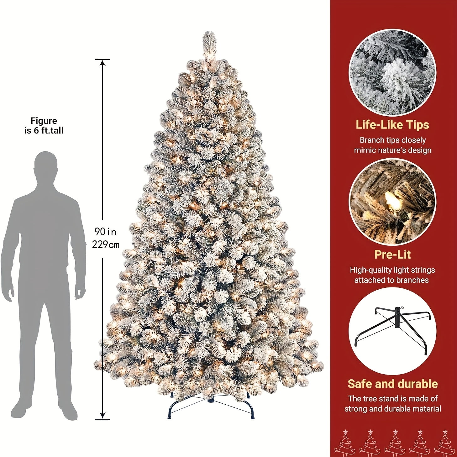 Elegant 6.5ft Pre-Lit Snowy Pine Tree with 785 Branches & 250 Warm ...