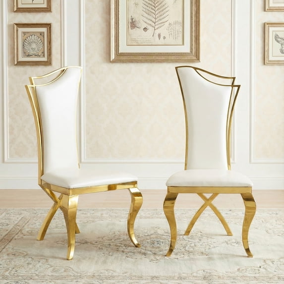 Elegant 6-Piece Dining Chair Set, PU Leather Cushioned High Back Chairs ...