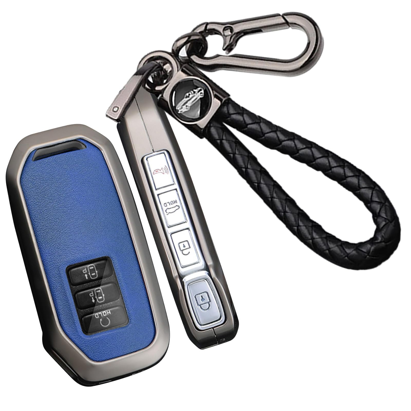 Elegant 7-Button Woven Leather Smart Key Fob Case with Removable ...