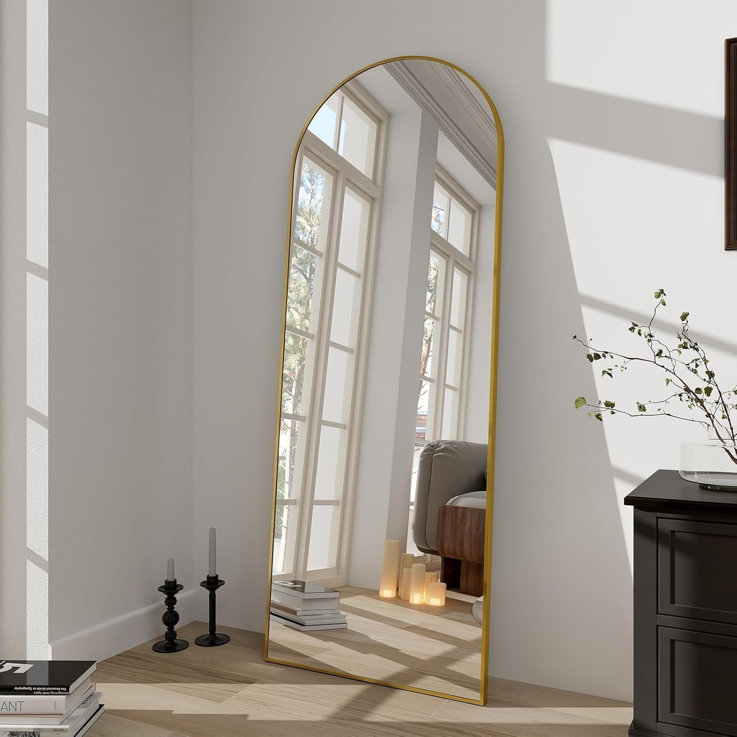 Elegant 71" Full-Length Arch Mirror with Stand for Dressing Rooms ...