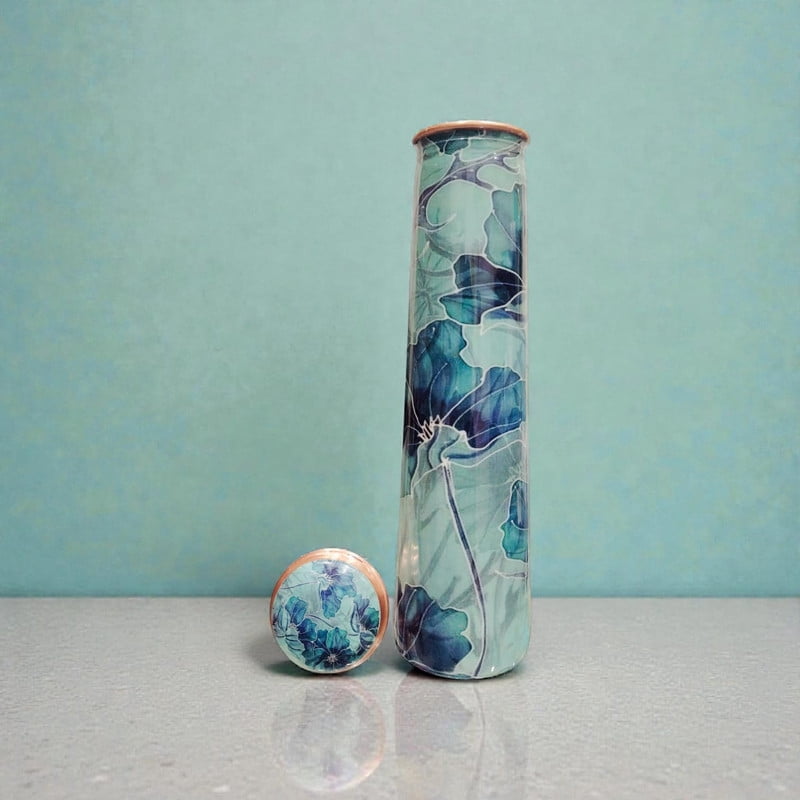 Elegant 750 ML Slim Tube Pyramid-Shaped Bottle Floral Pattern Blue ...